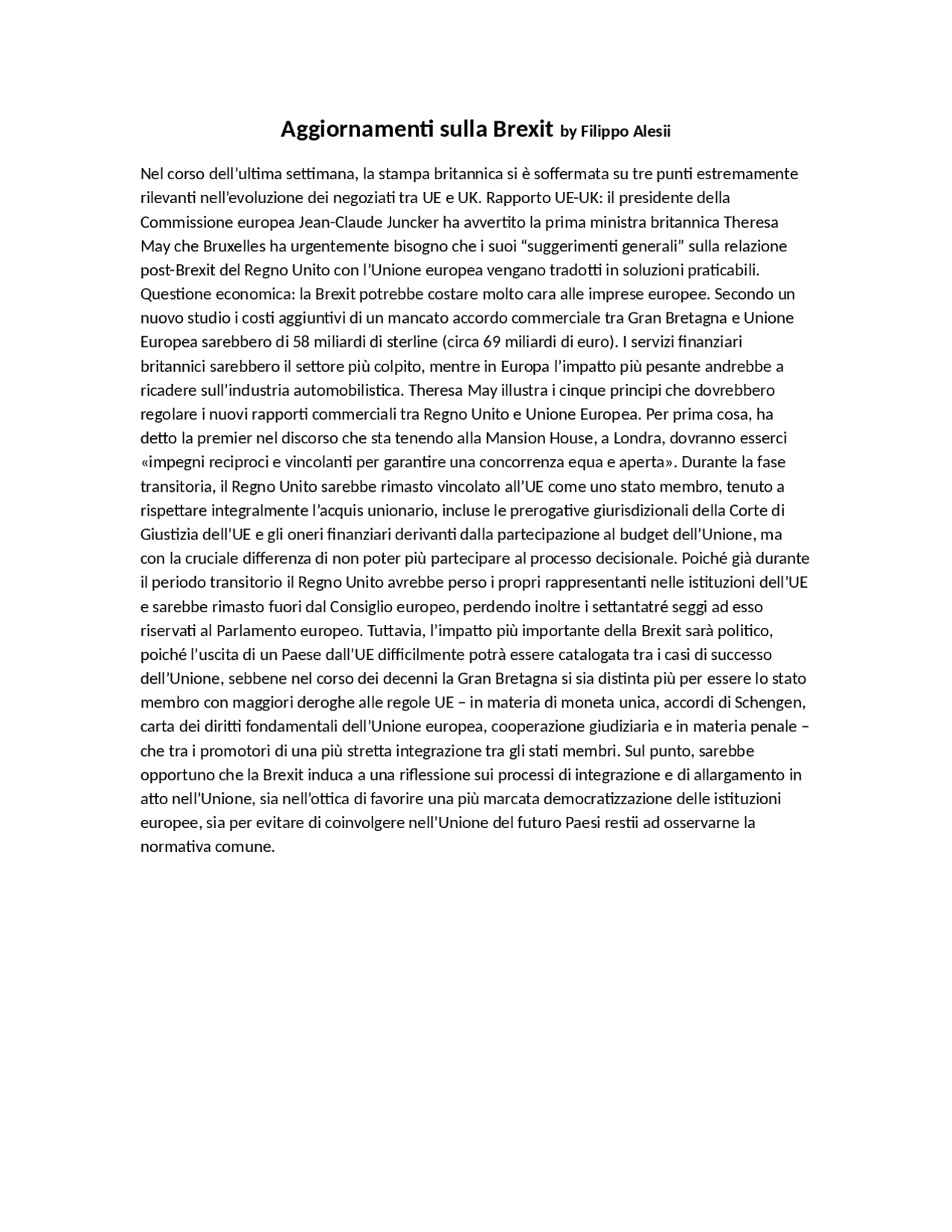 Aggiornamenti Sulla Brexit Docsity