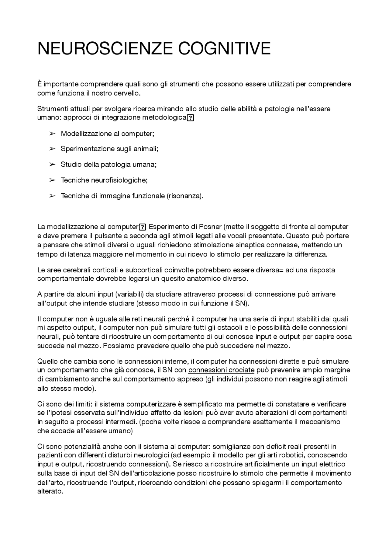 Neuroscienze Cognitive Docsity