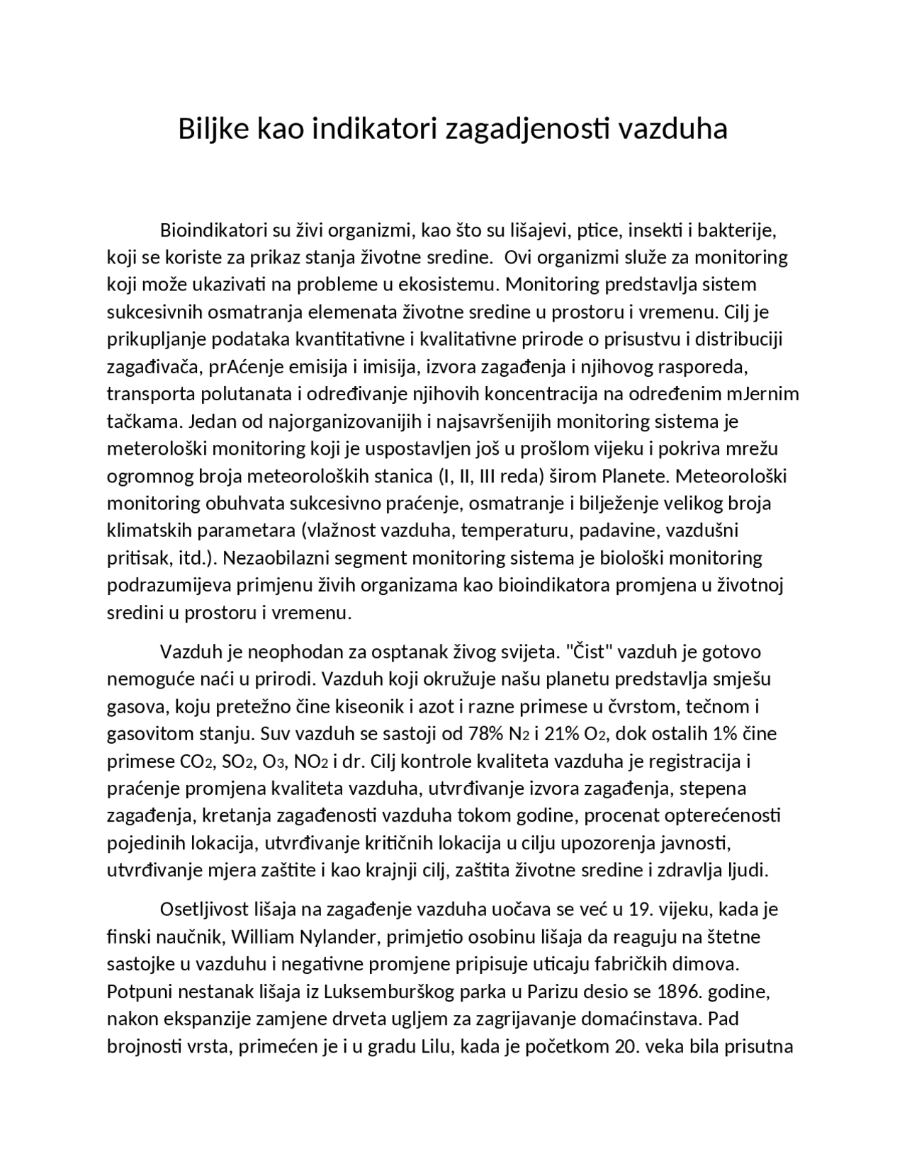 Biljke kao indikatori zagadjenosti vazduha - Docsity