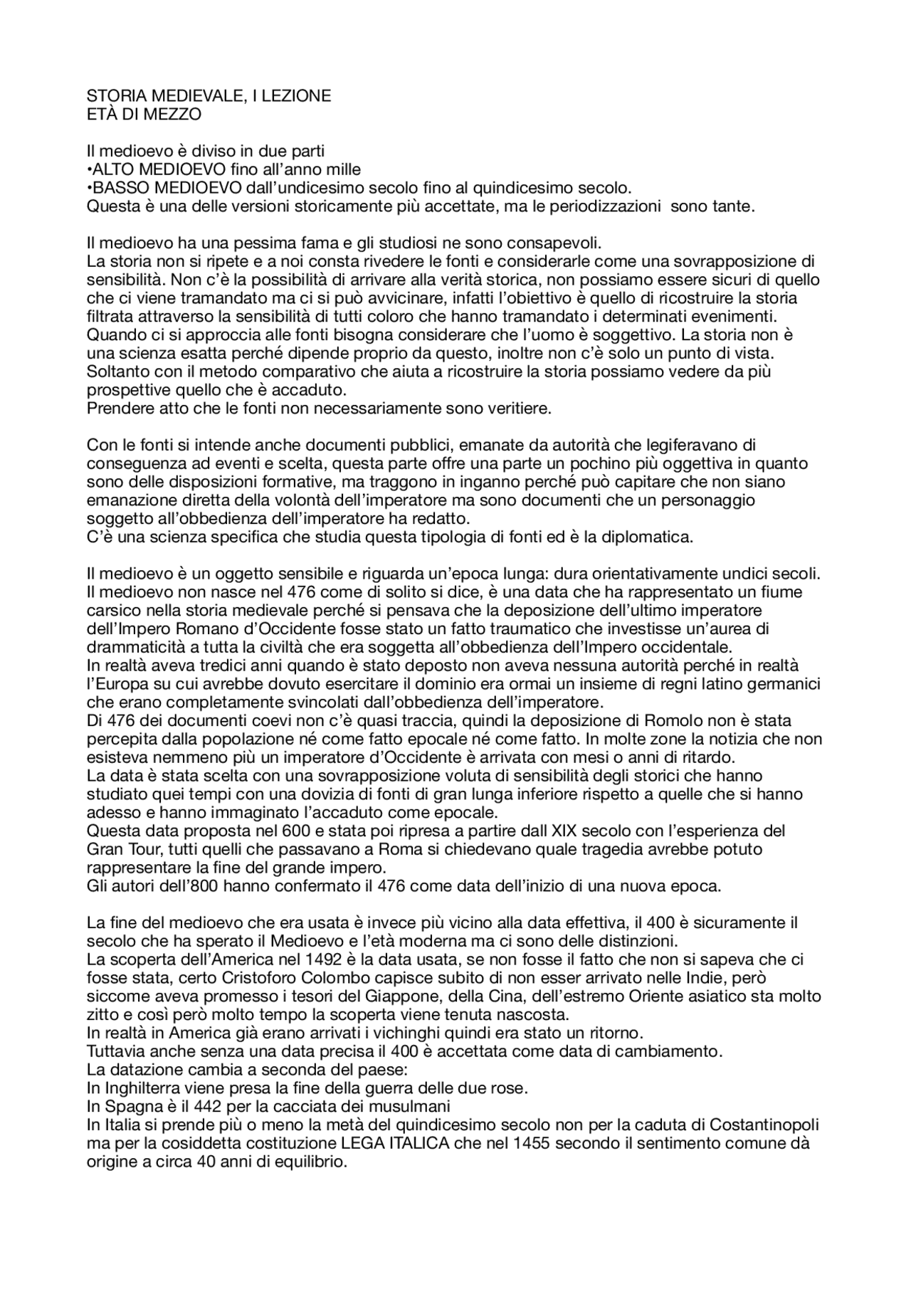 Appunti Storia Medievale I Docsity