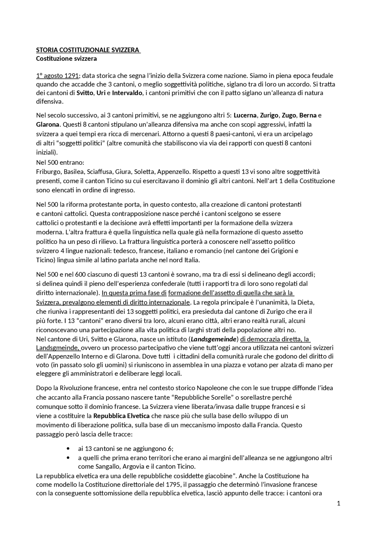 Diritto Pubblico Svizzero Docsity