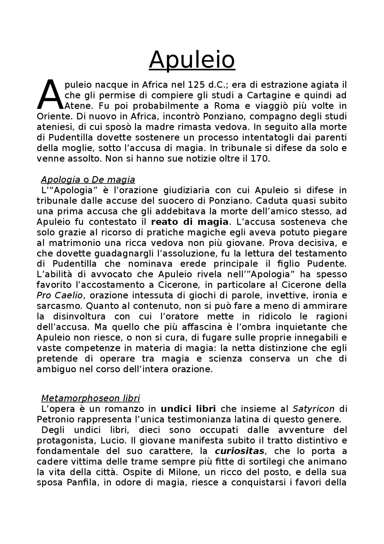 Apuleio. vita e opere - Docsity