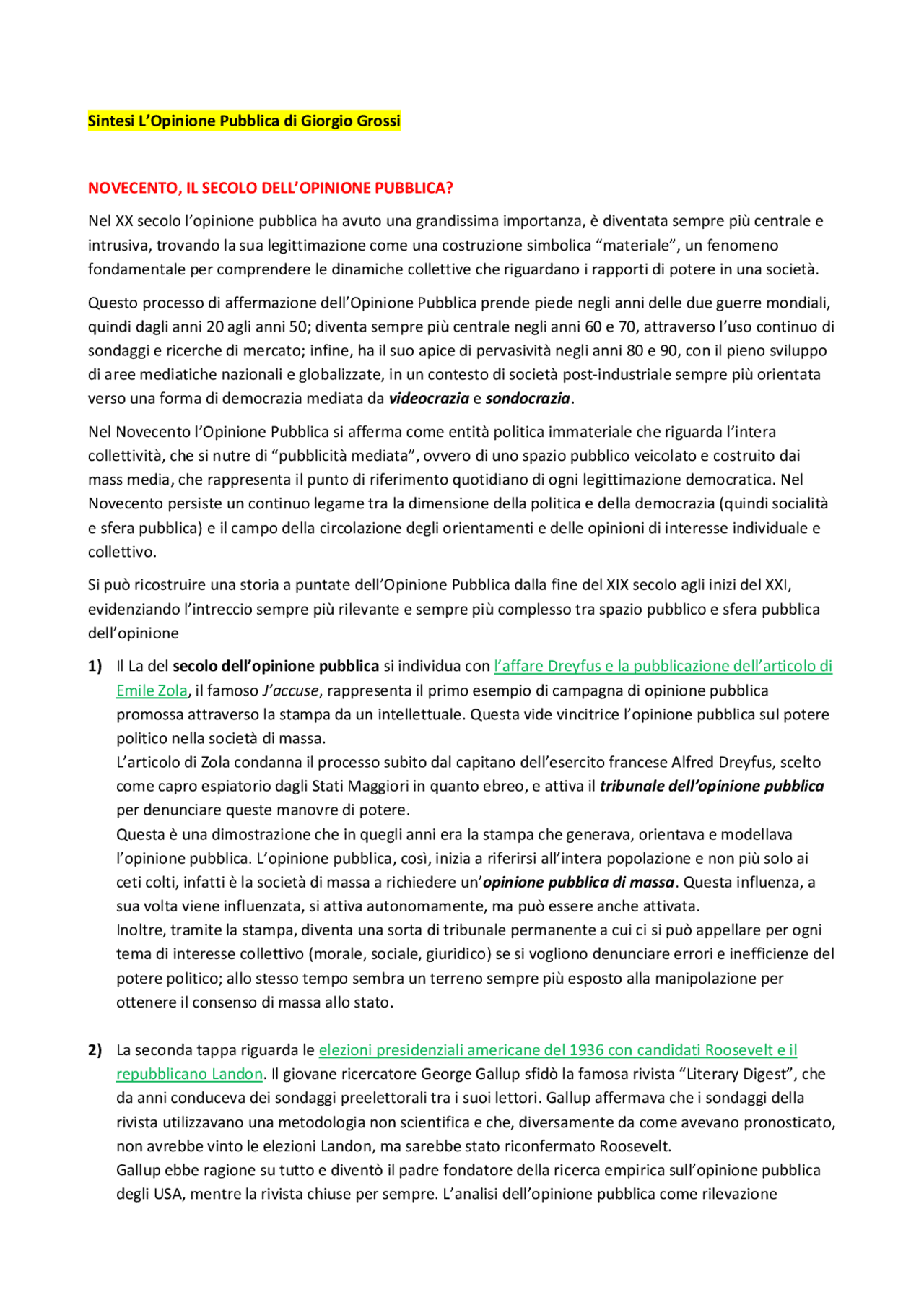 Lopinione Pubblica Giorgio Grossi Riassunto Completo Docsity