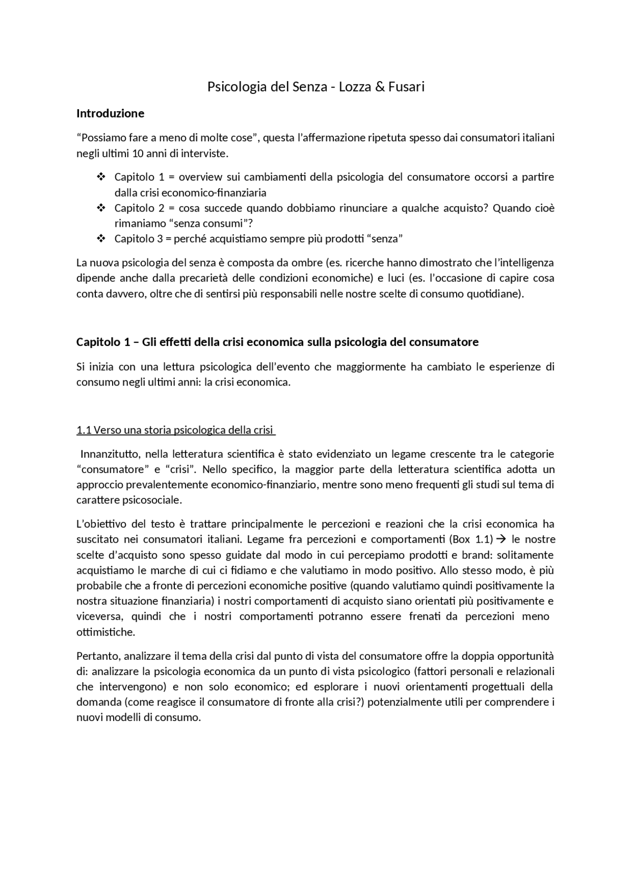 Riassunto Psiologia Del Senza Di E Lozza Docsity
