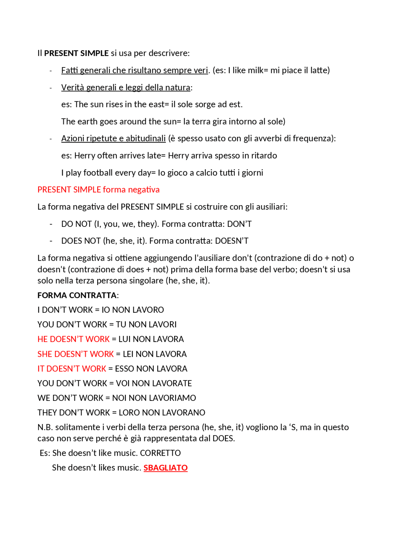 Present simple (inglese) - Docsity