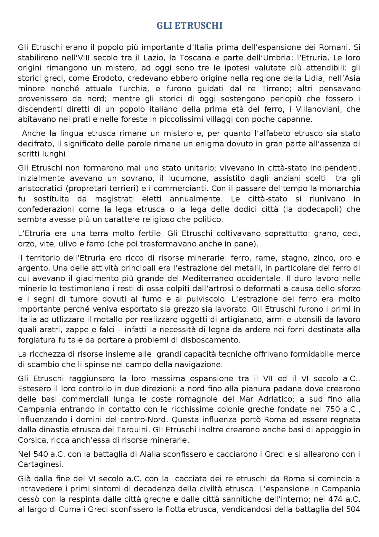 Gli Etruschi Relazione Docsity