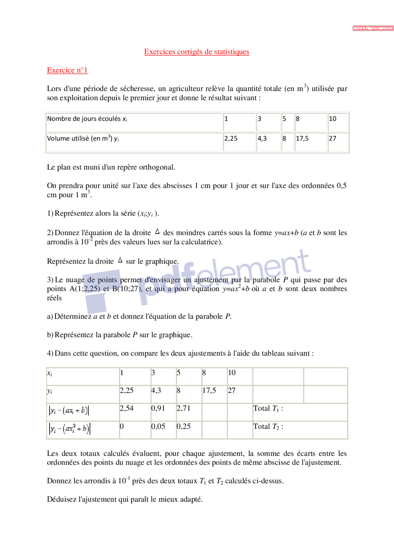 Statistiques Exercices Docsity
