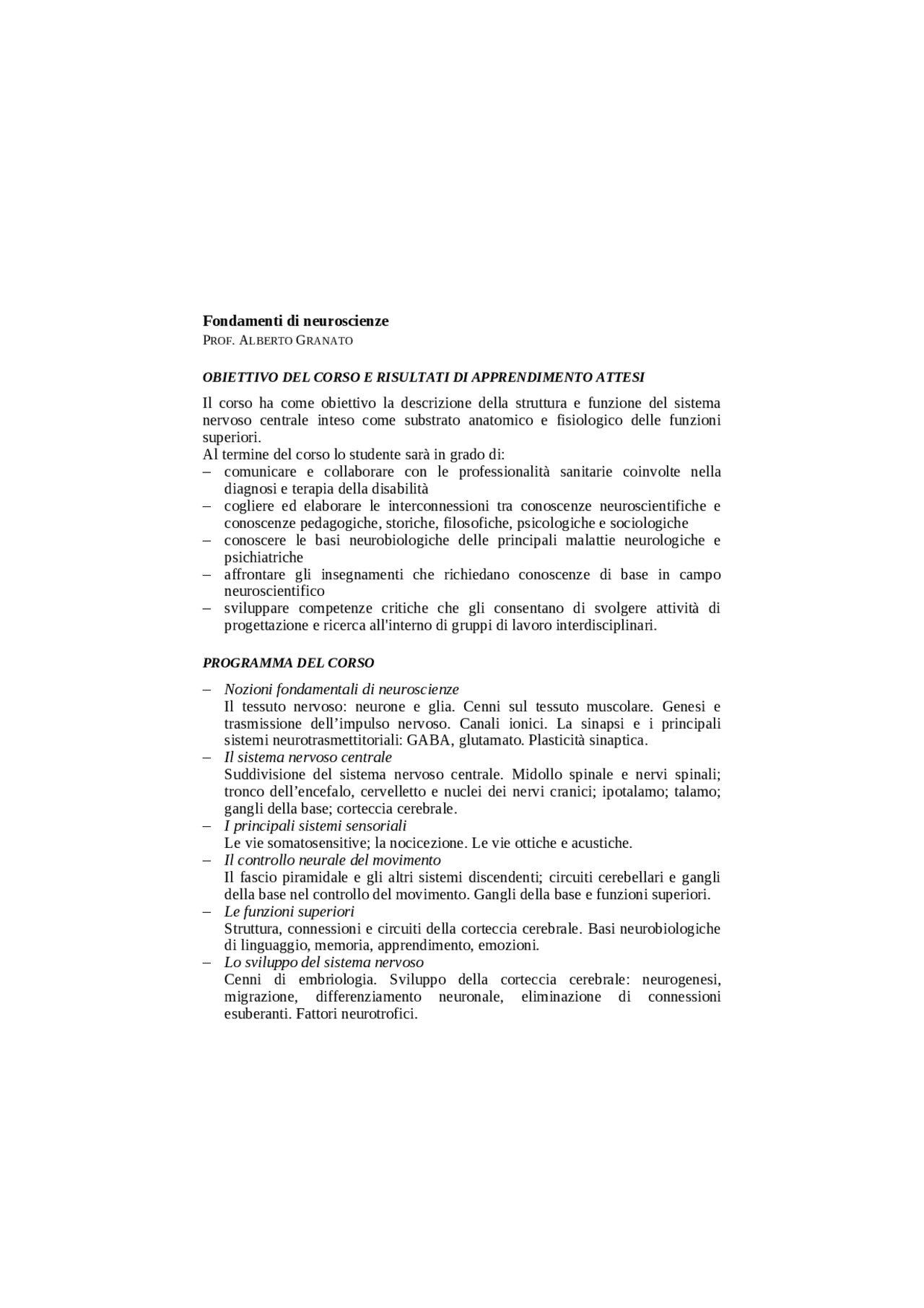 Le Neuroscienze Appunti Docsity