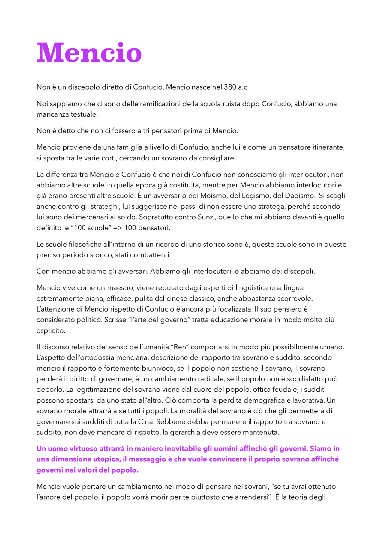 Storia della filosofia cinese - mencio - Docsity