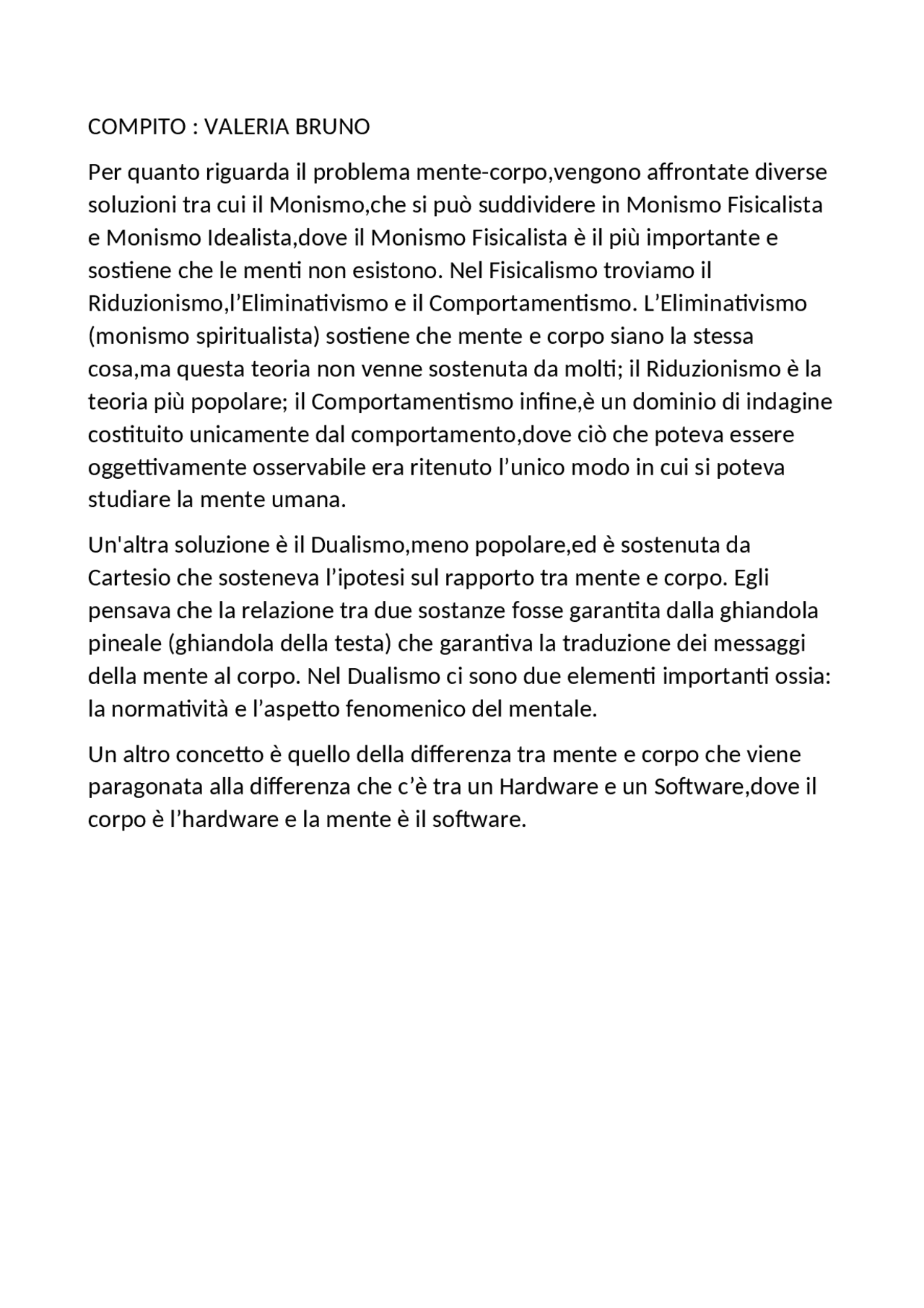 Problema Mente Corpodualismo Docsity
