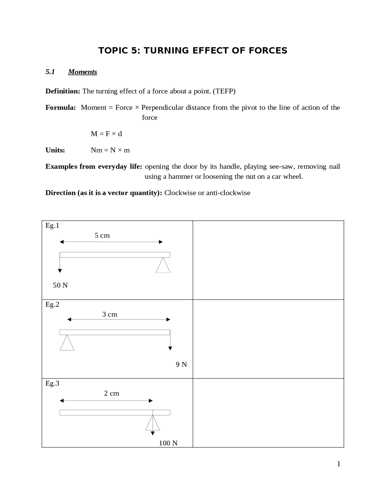 Turning effect of forces - Docsity