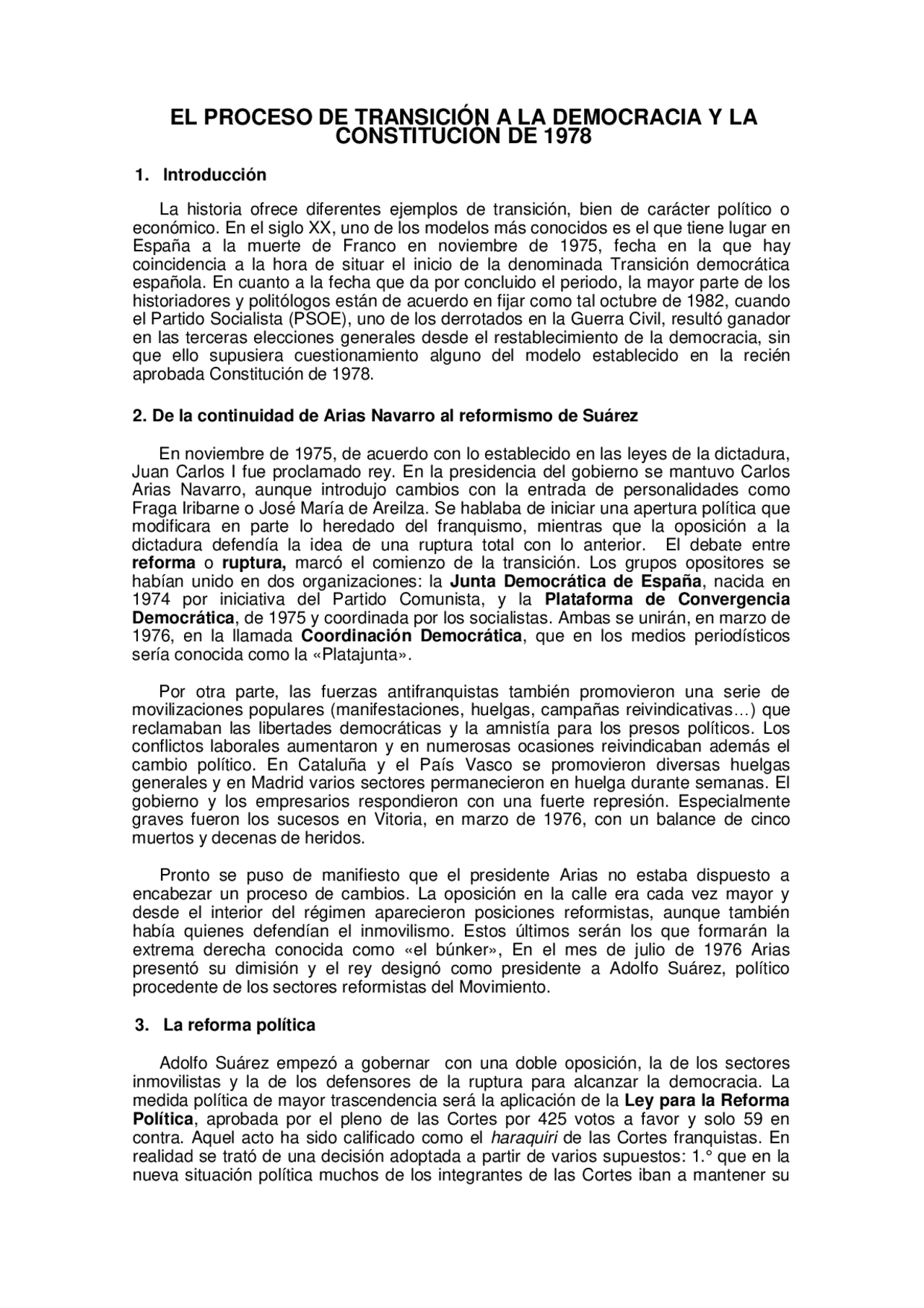 Historia De España Transición Española Docsity