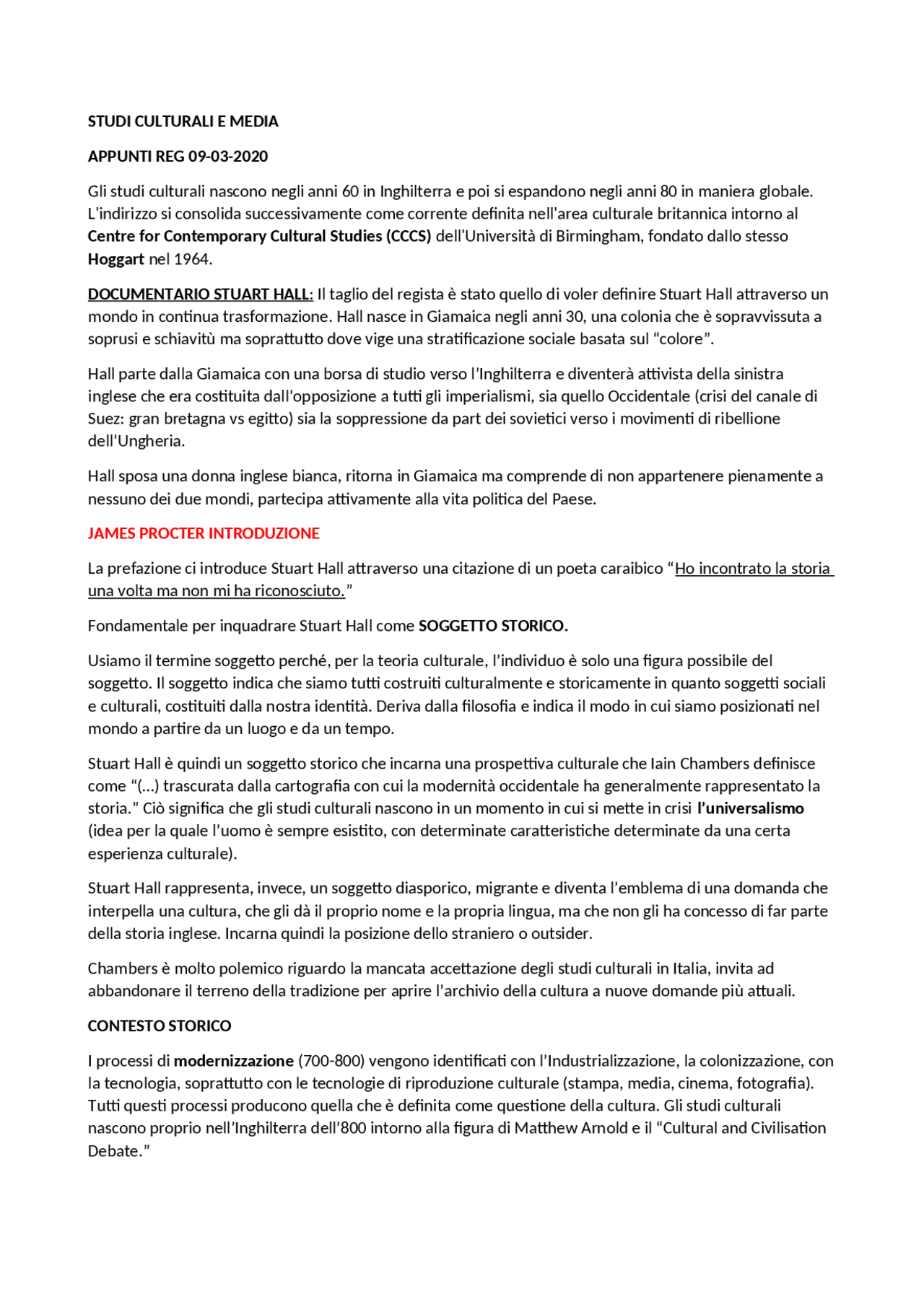 James procter studi culturali riassunto - Docsity