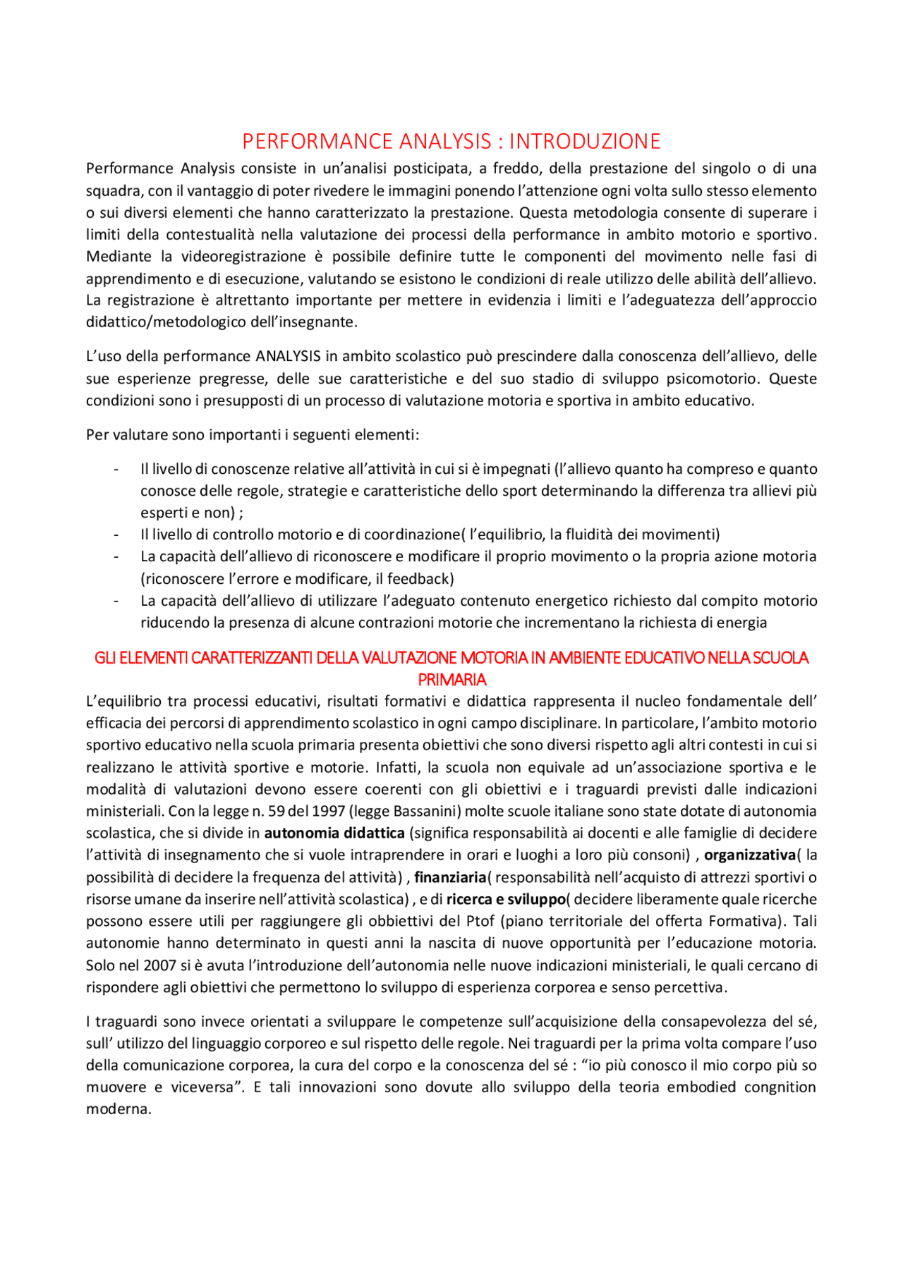 Riassunto Di Performance Analysis Docsity