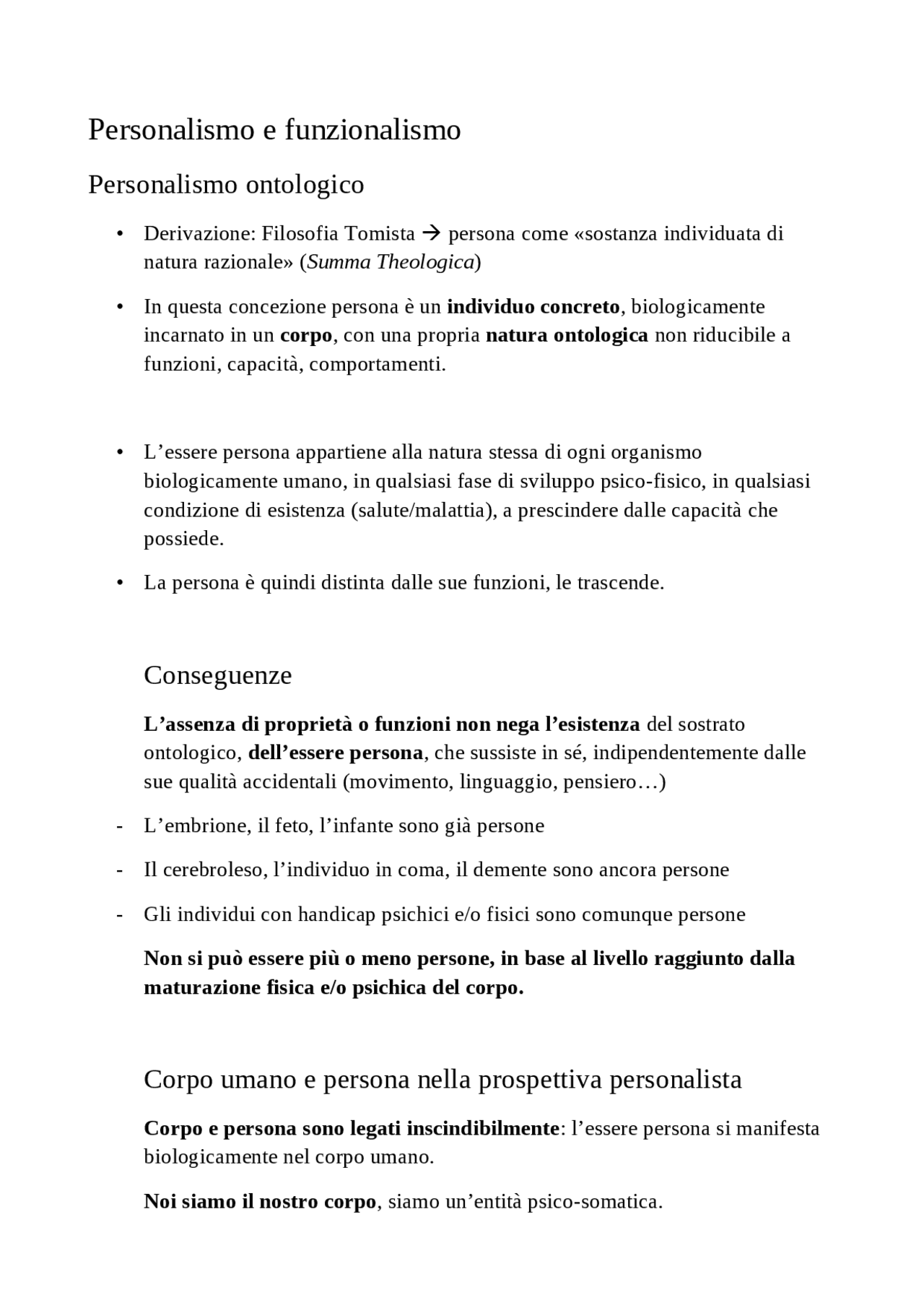 Appunti Personalismo E Funzionalismo Docsity