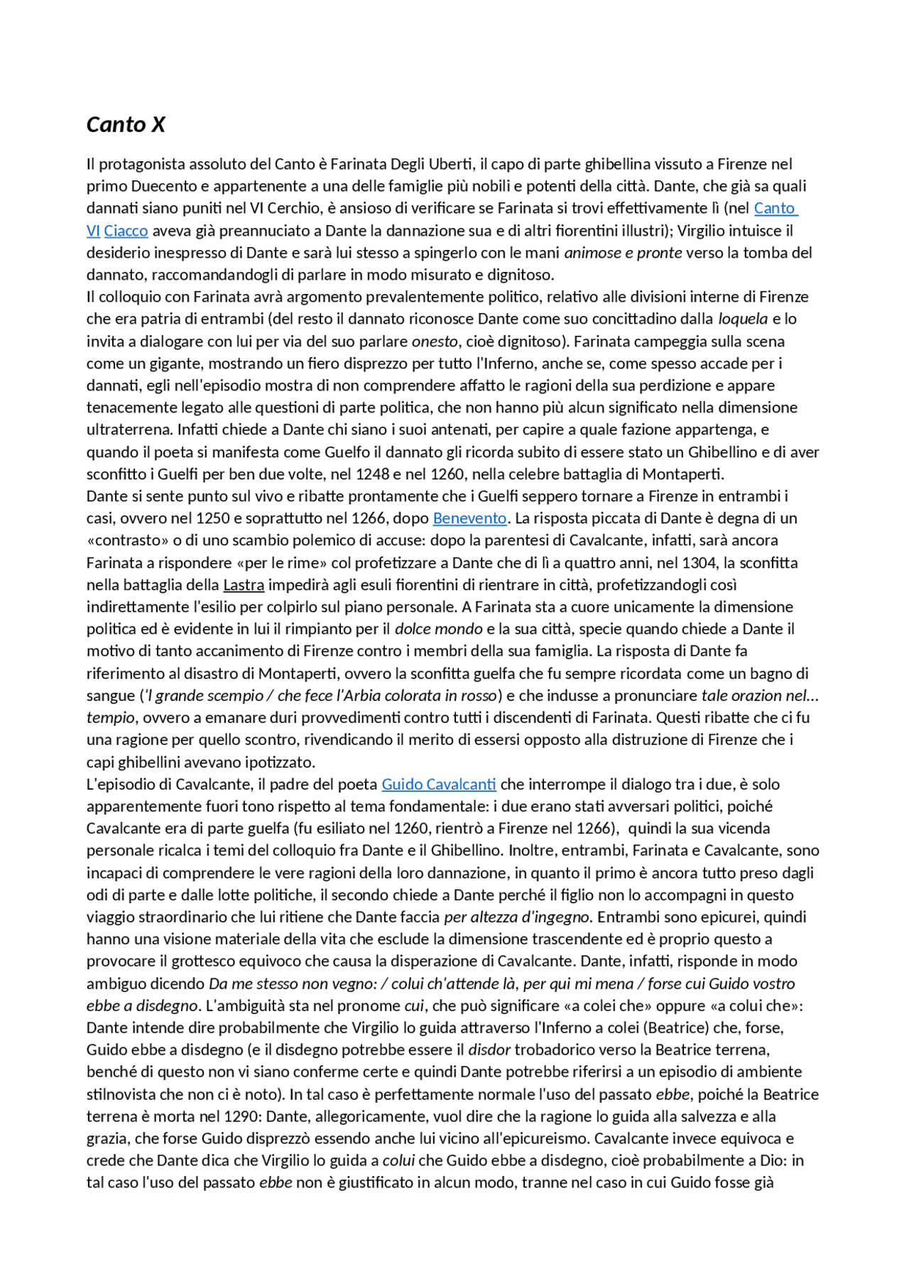 Canto X Inferno, riassunto dettagliato - Docsity
