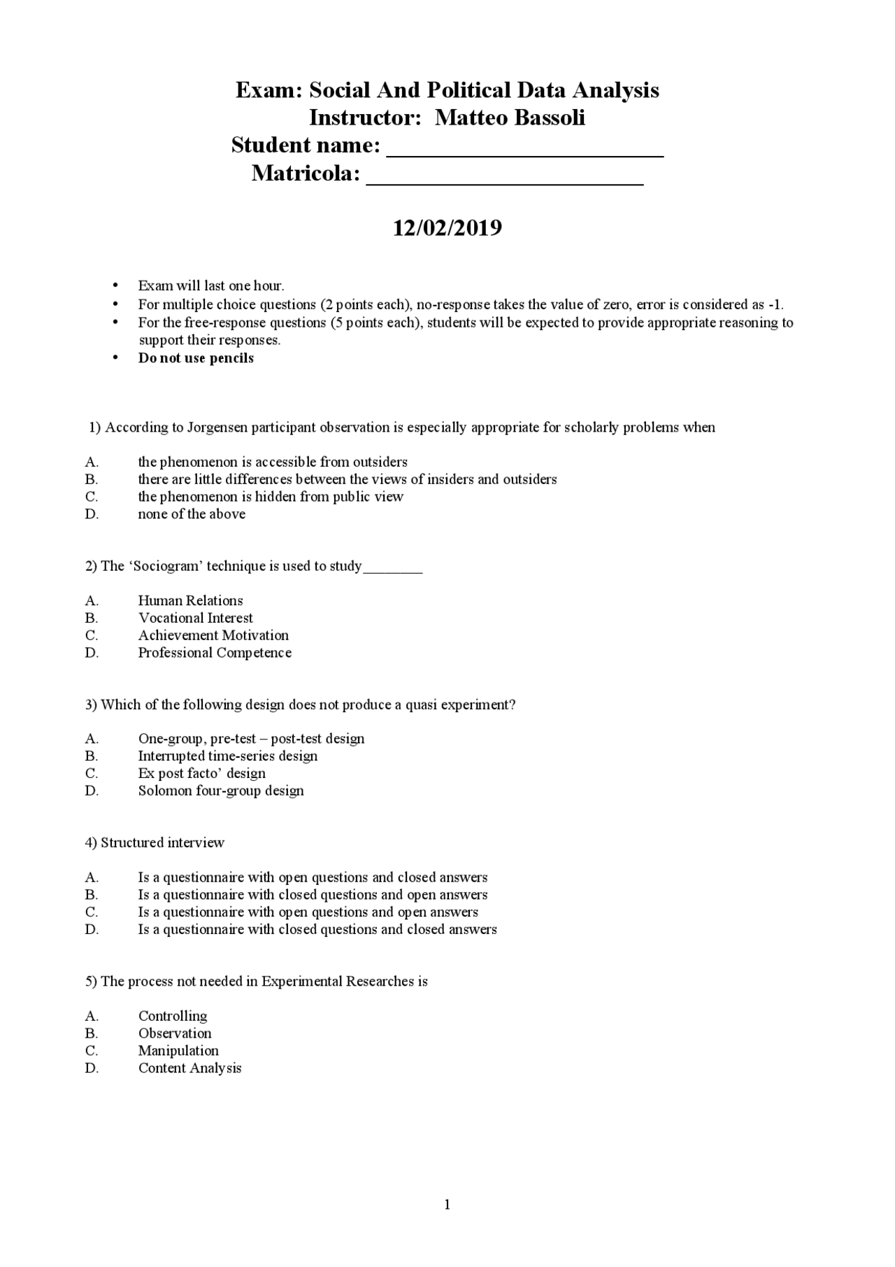 Esame Social and Political Data Analysis - Docsity