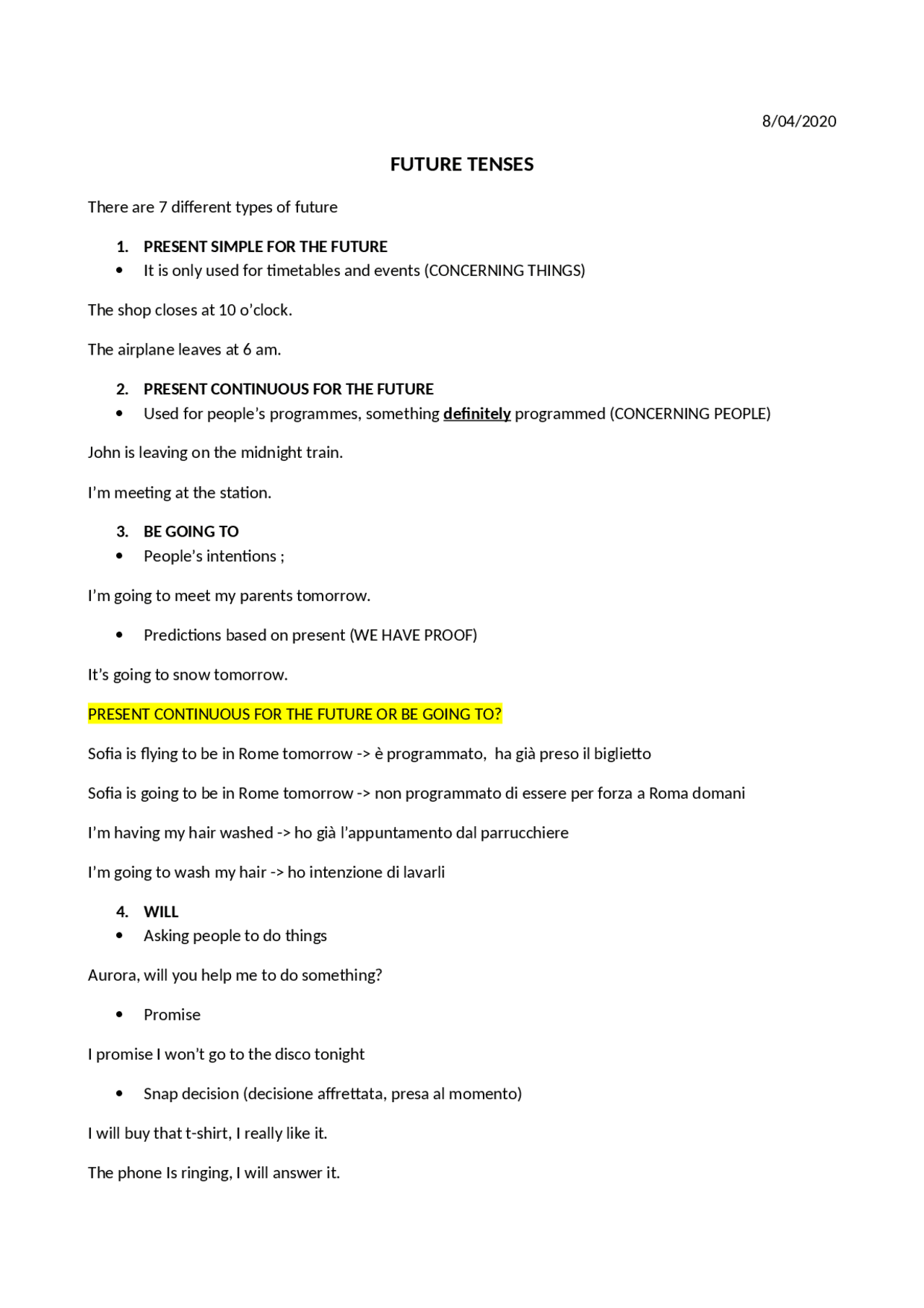 GRAMMAR FUTURE TENSES - Docsity