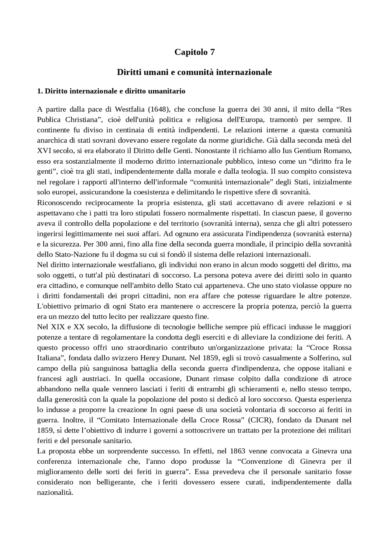 Riassunto Cap 7 Diritti Umani Docsity