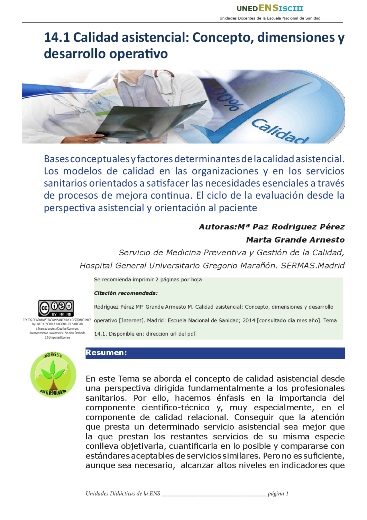 Calidad asistencial - Docsity