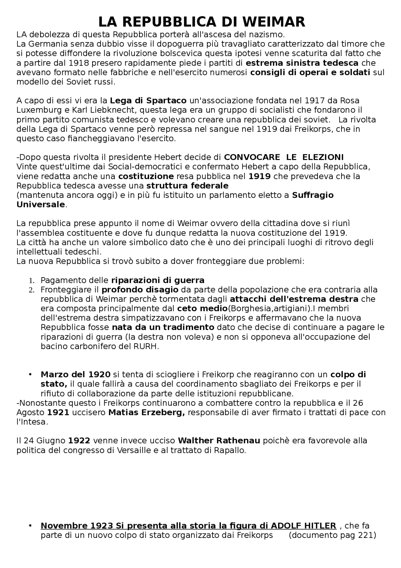 Repubblica Di Weimar Docsity