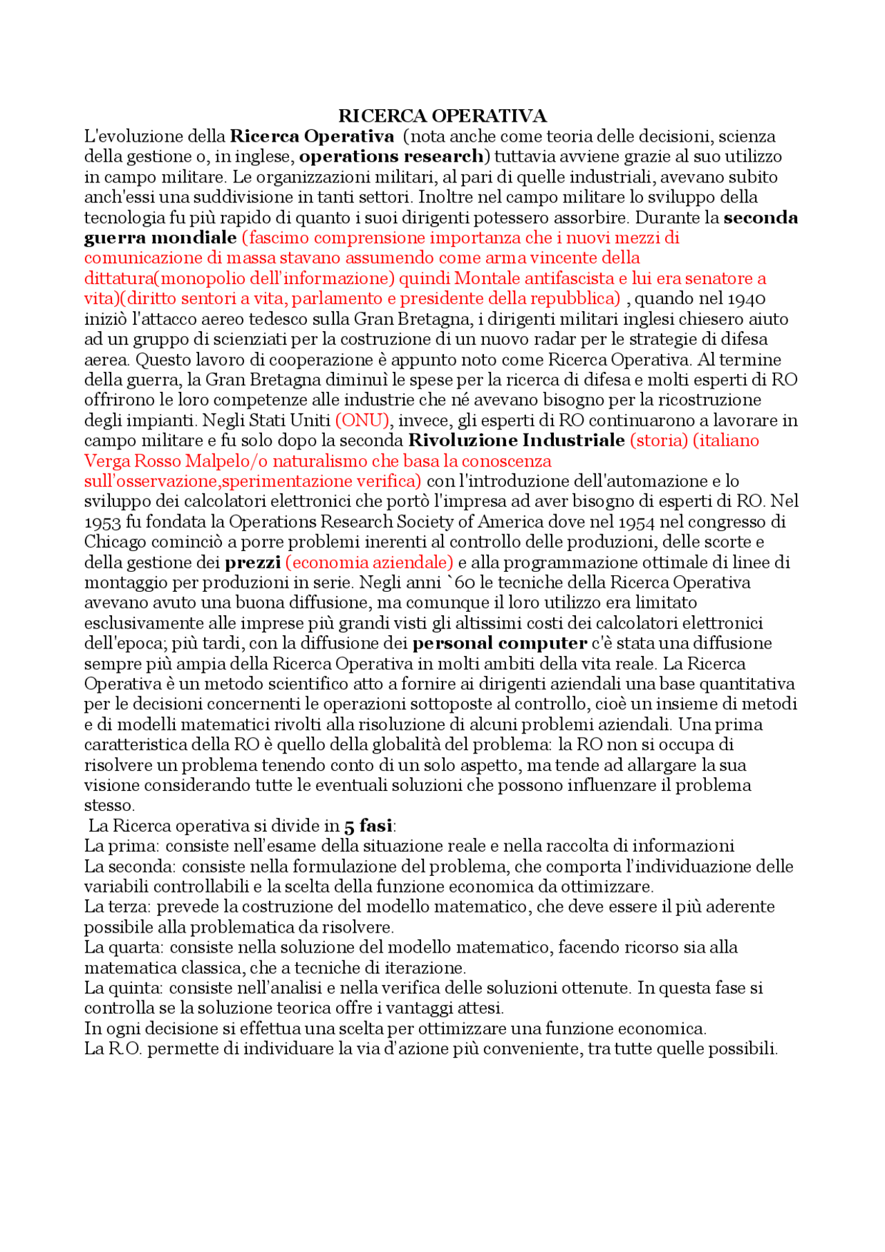 Ricerca operativa x esami superiori - Docsity