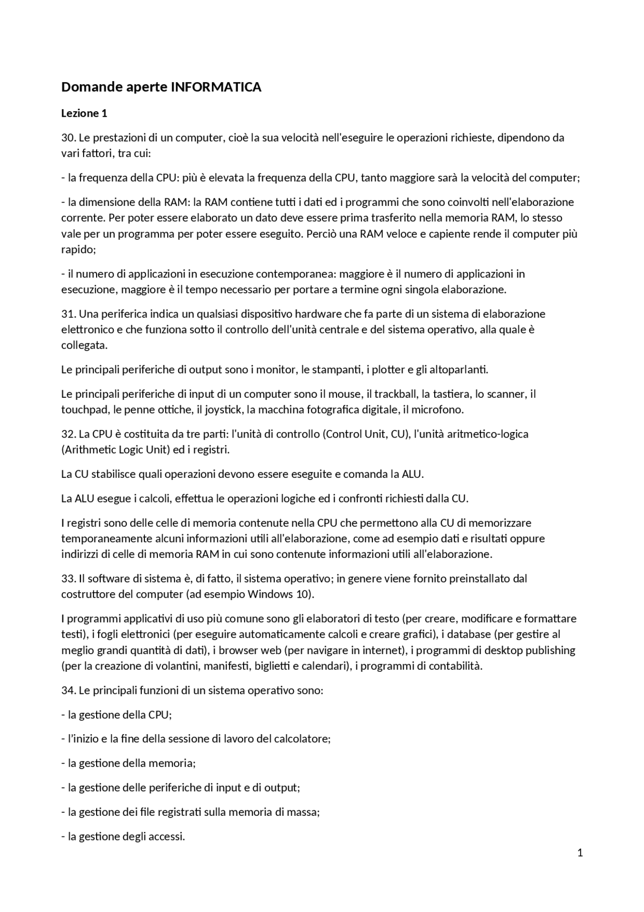 Risposte Domande Aperte Esame Di Informatica Docsity