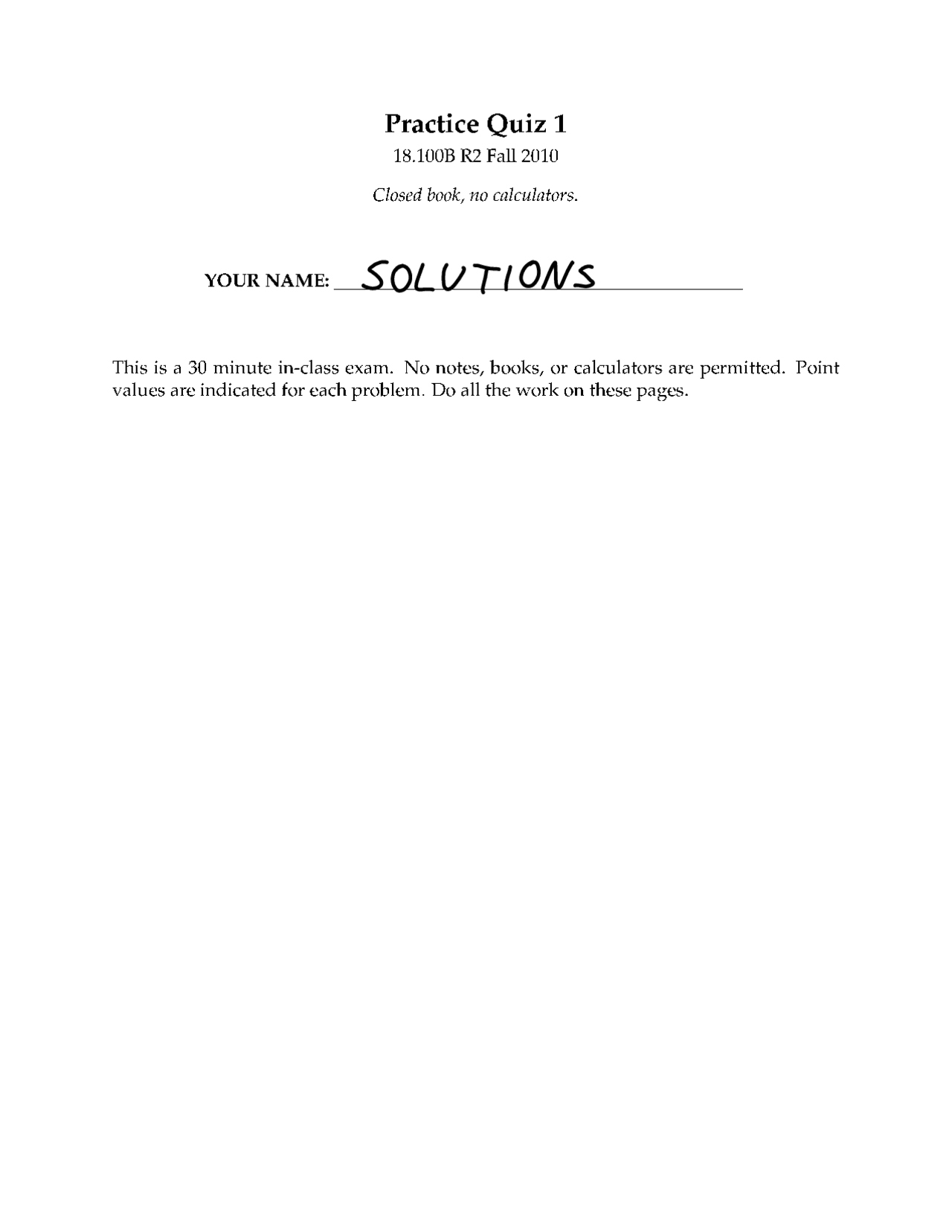 Analysis I Practice Quiz 1 With Solutions Docsity