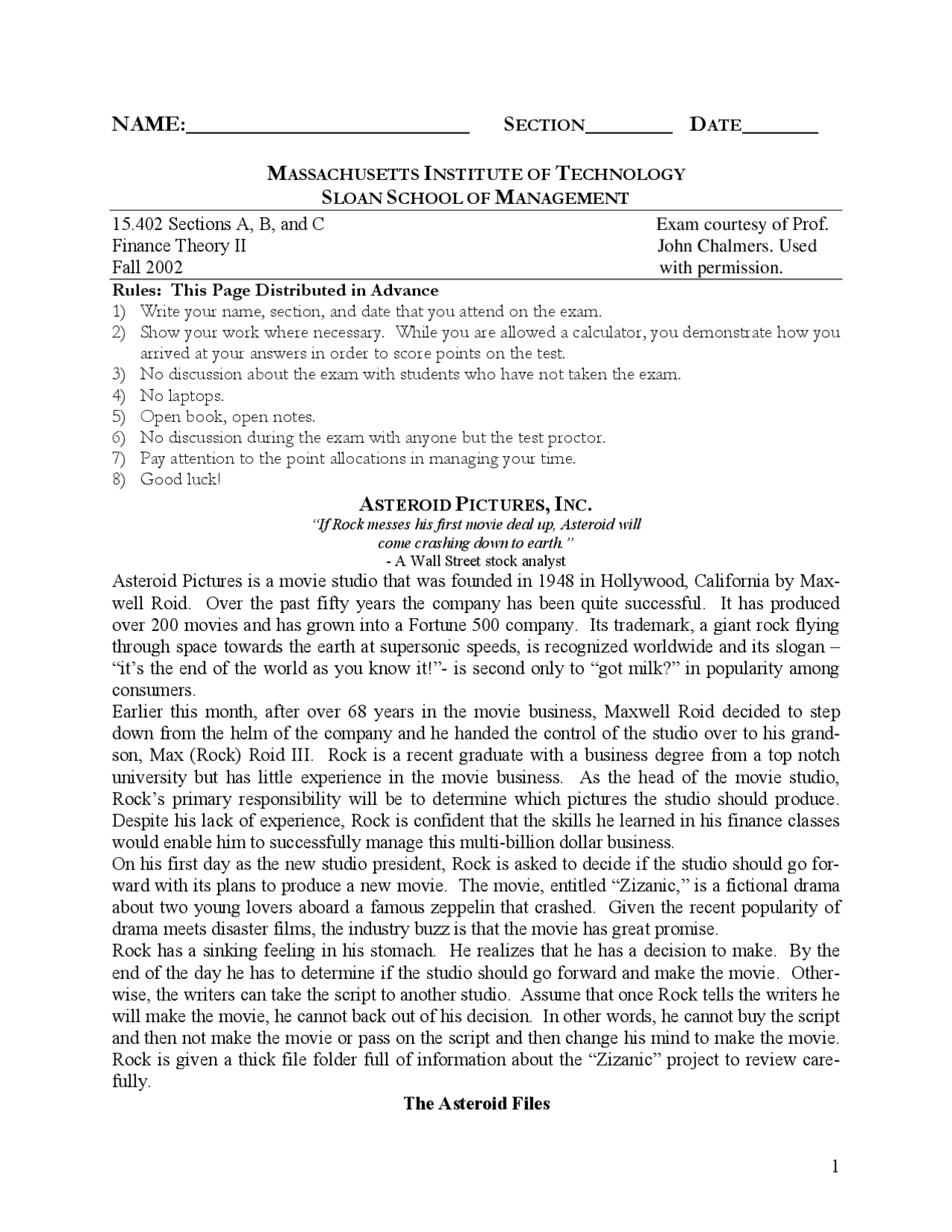 Financial Theory Ii Final Practice Exam Docsity