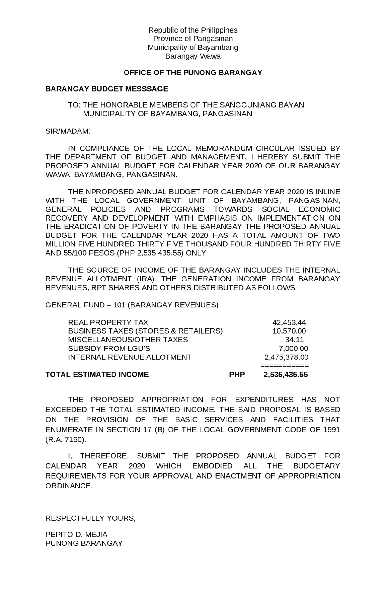 Barangay Resolution Assignments Matematica Docsity
