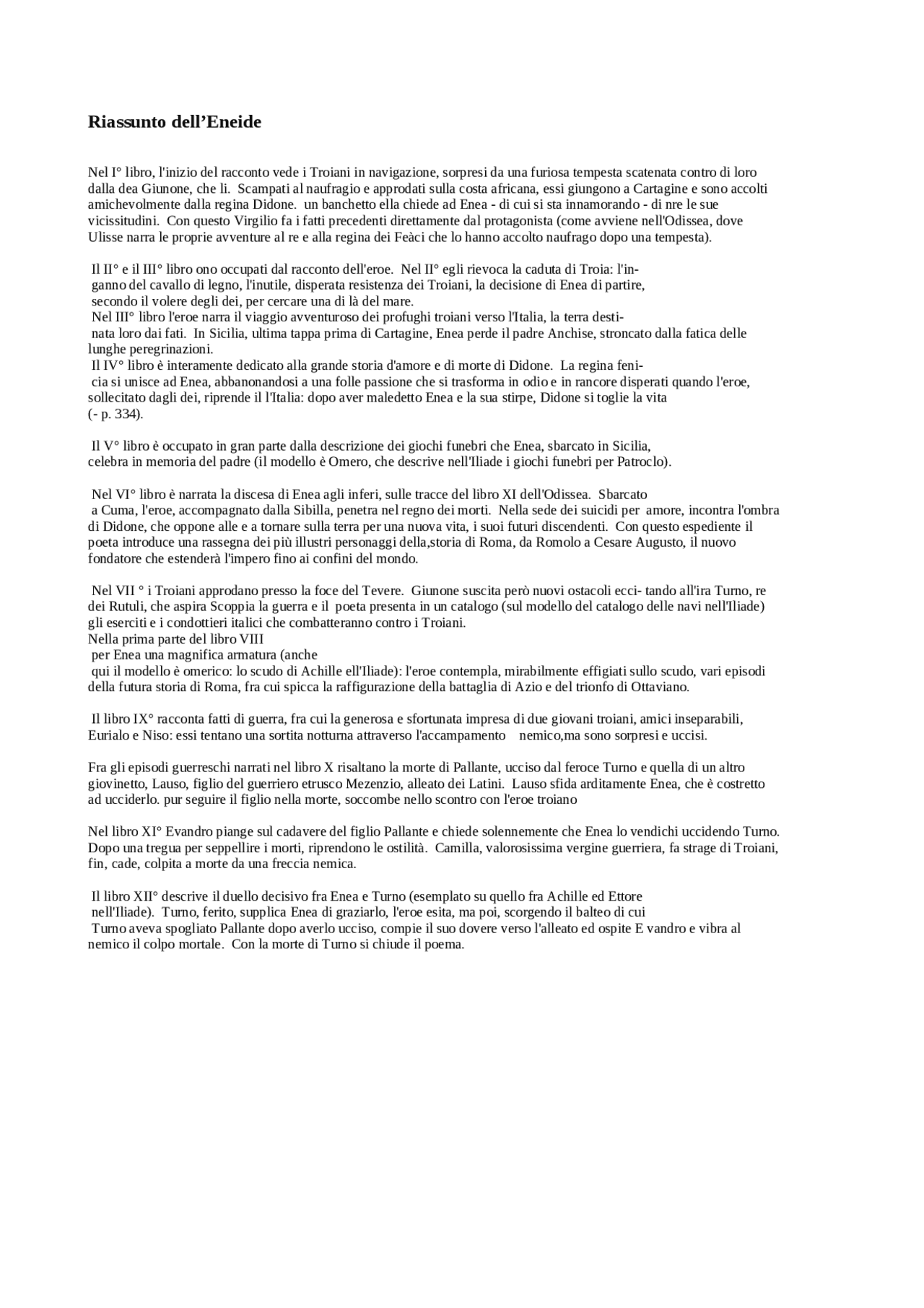 Riassunto Libri Eneide Docsity