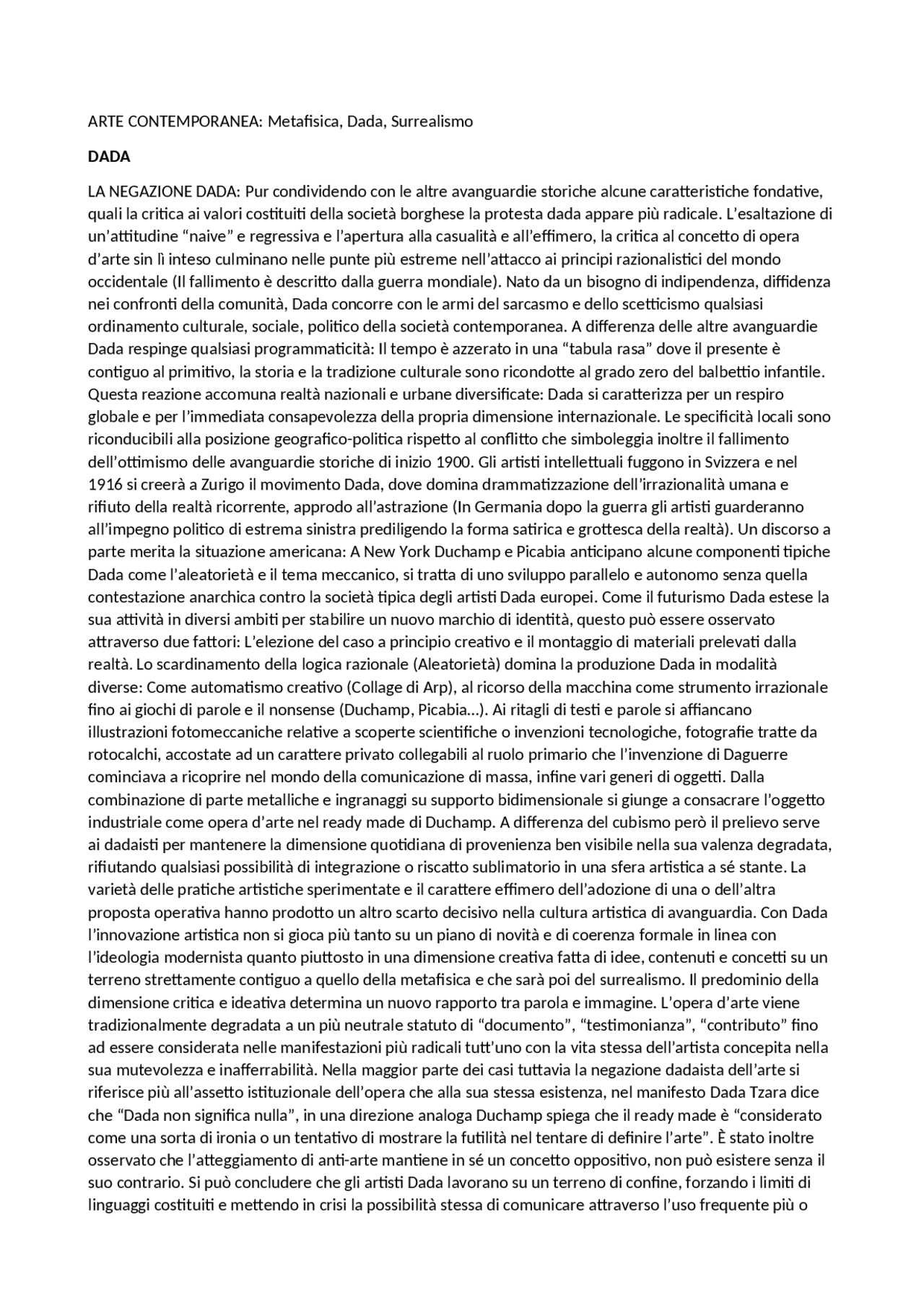 Metafisica Dada E Surrealismo Docsity