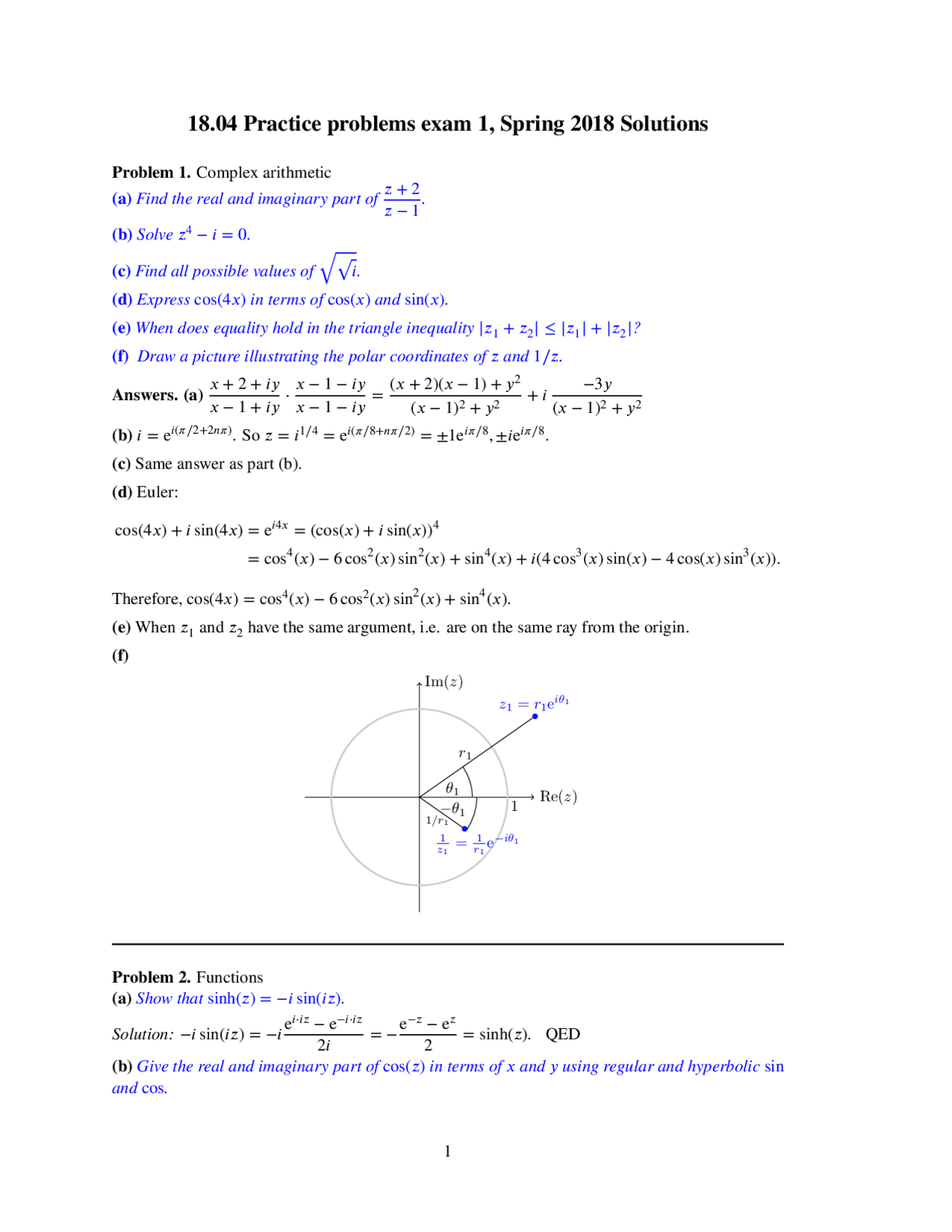 Complex Variables With Applications Exam 1 With Solutions Docsity