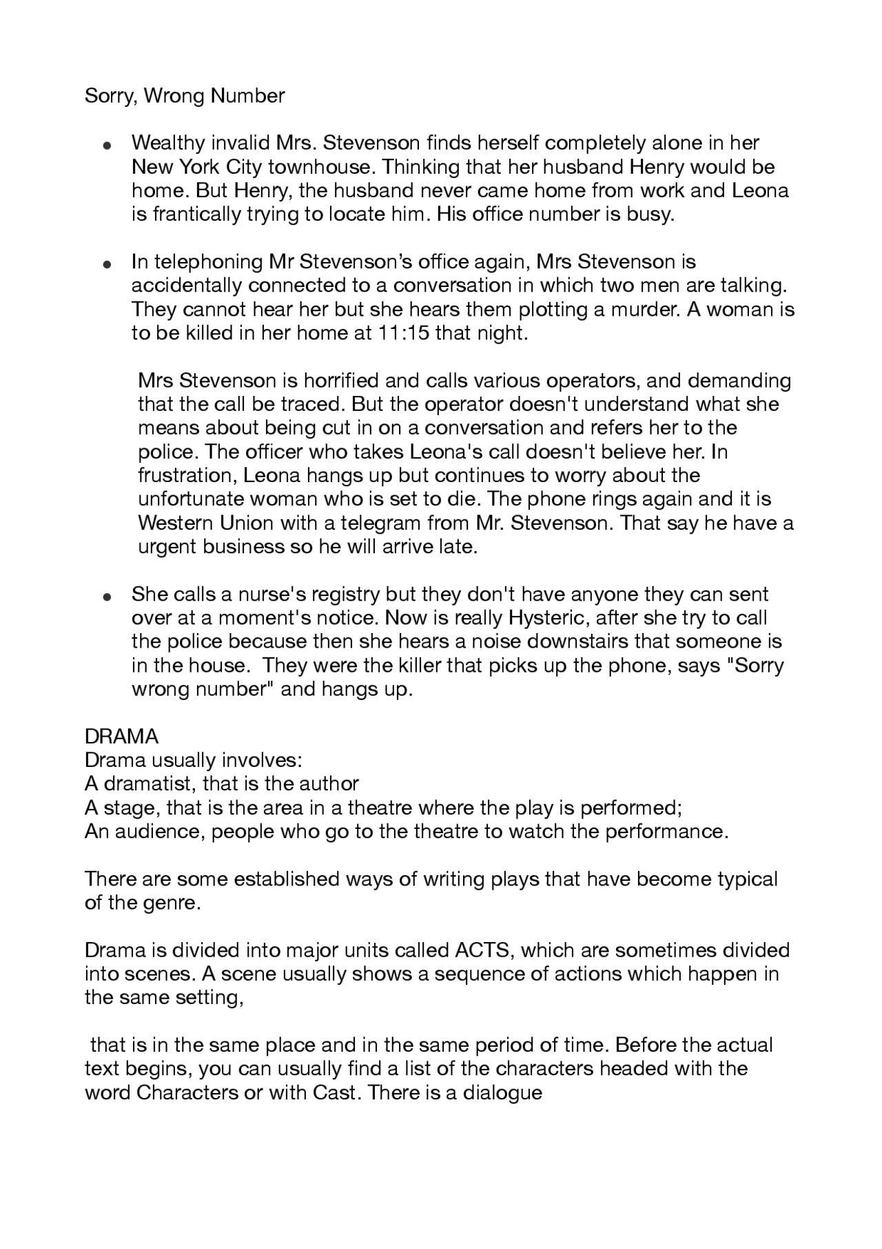 Sorry Wrong Number - Docsity