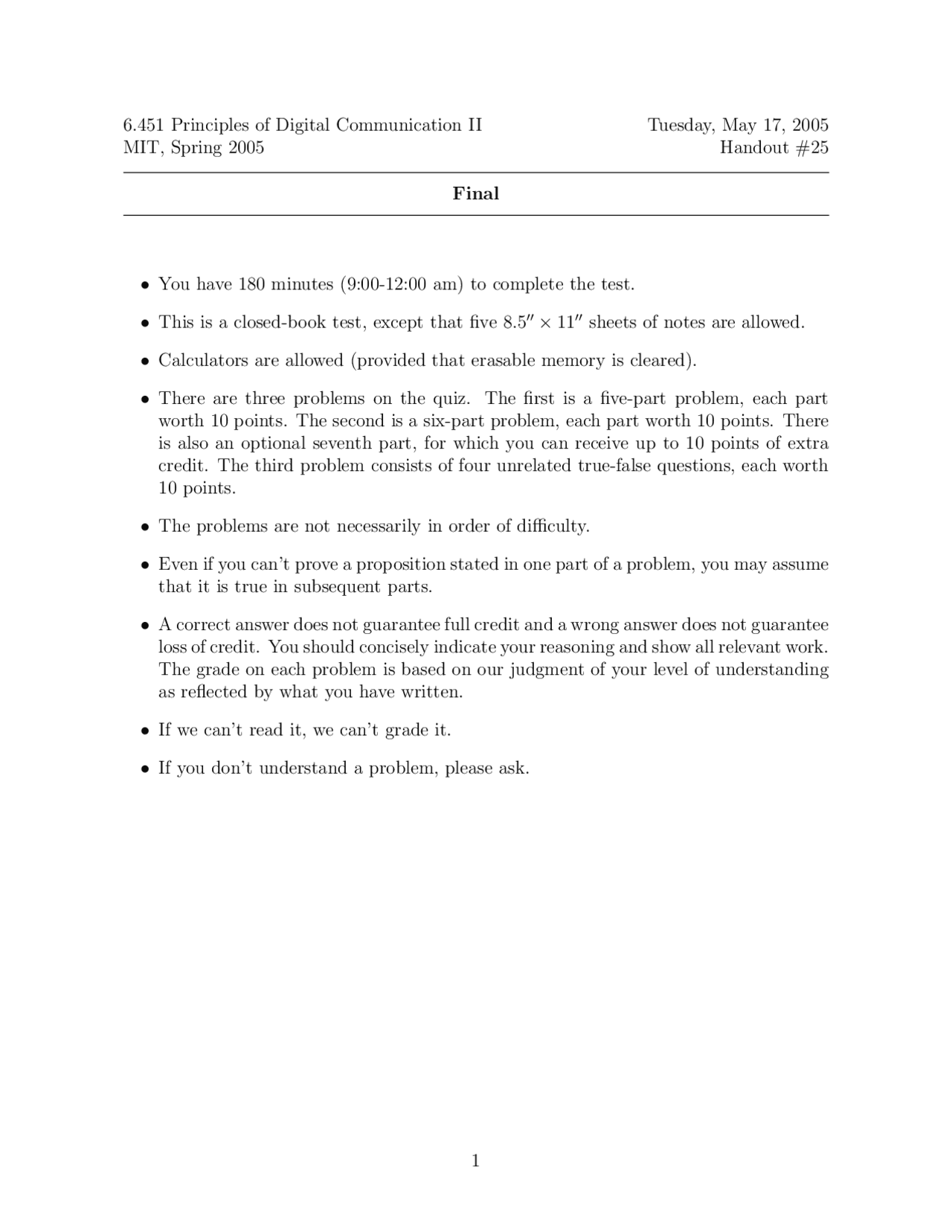 Principles Of Digital Communication Ii Final Exam Three Problems To