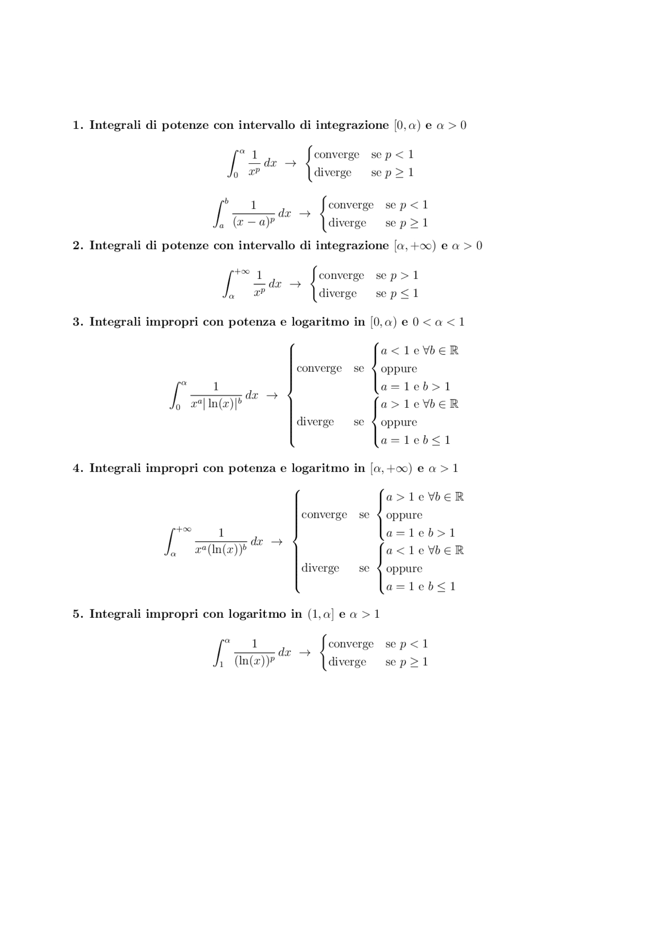 Formulario Integrali Impropri Formulari Di Analisi Matematica I Docsity