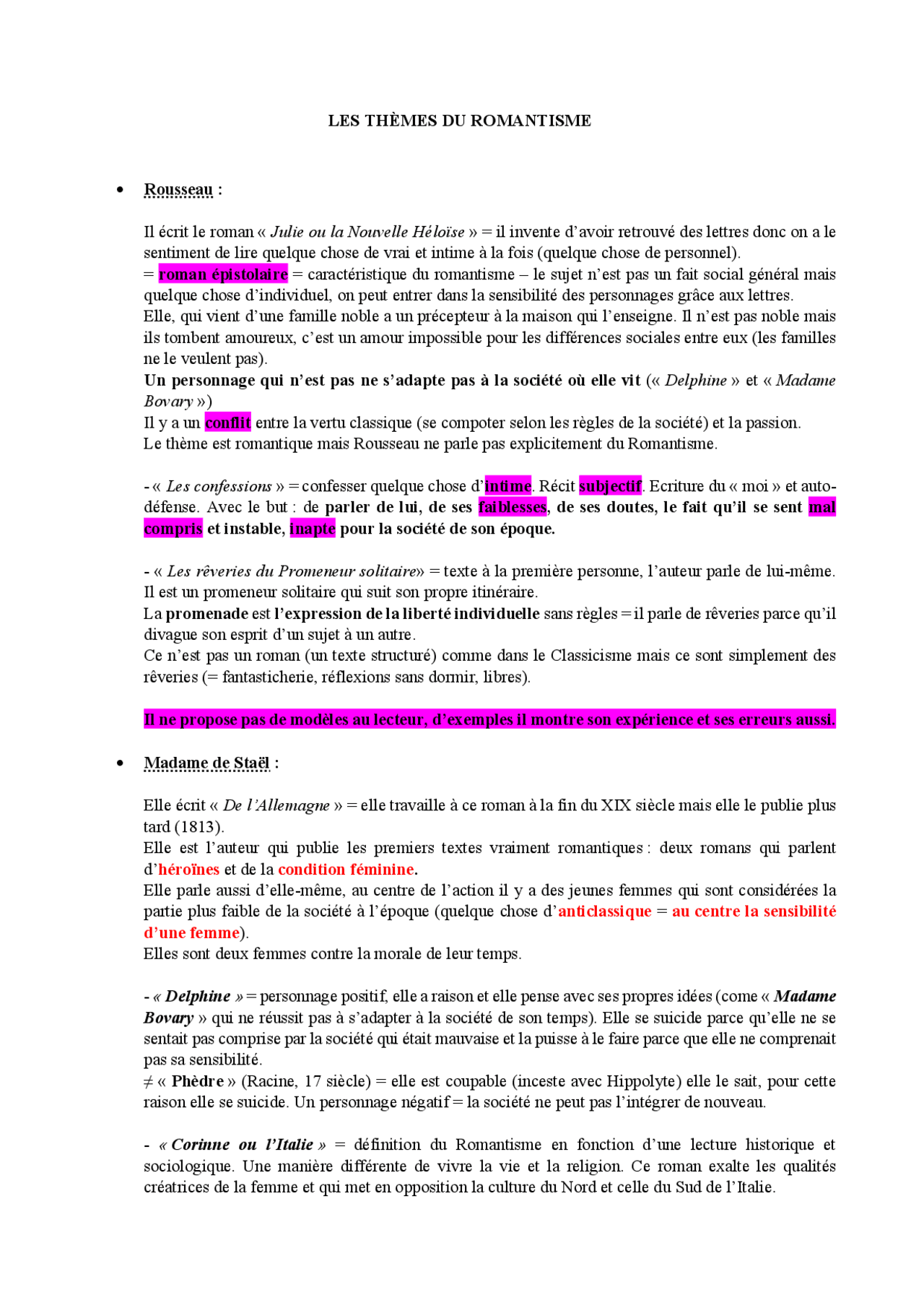 Appunti Thèmes Du Romantisme Docsity