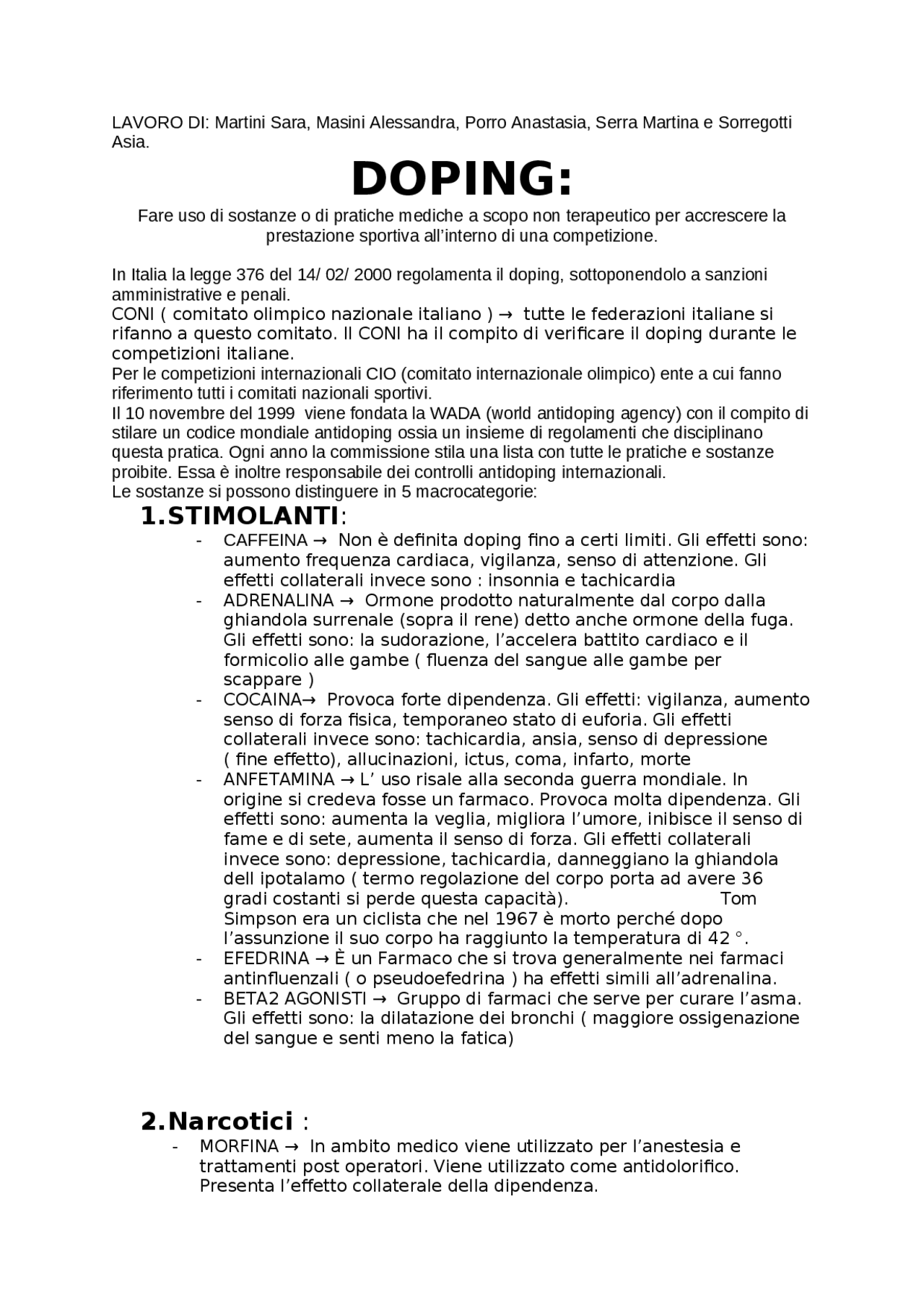 Doping ricerca motoria - Docsity