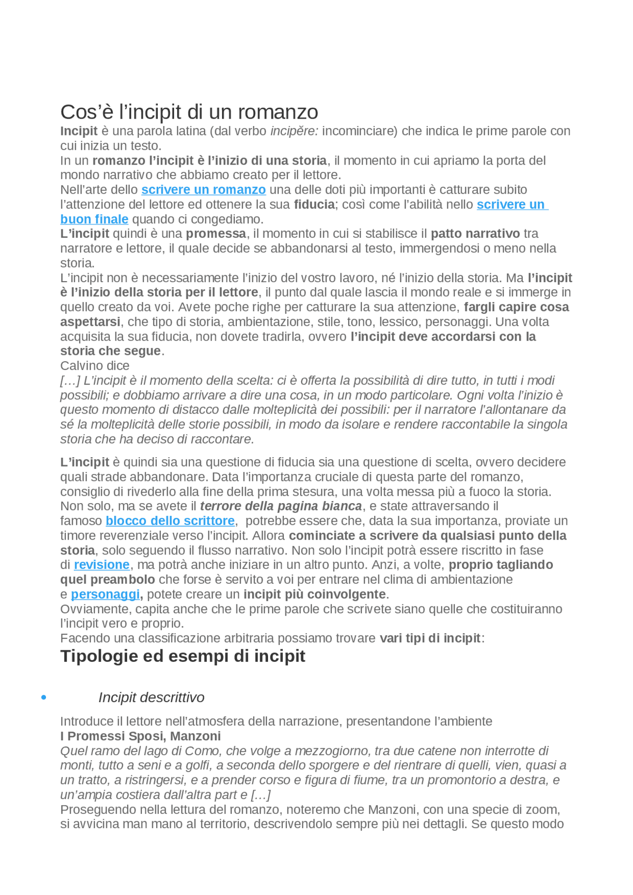 Scrivere un incipit in maniera efficace - Docsity