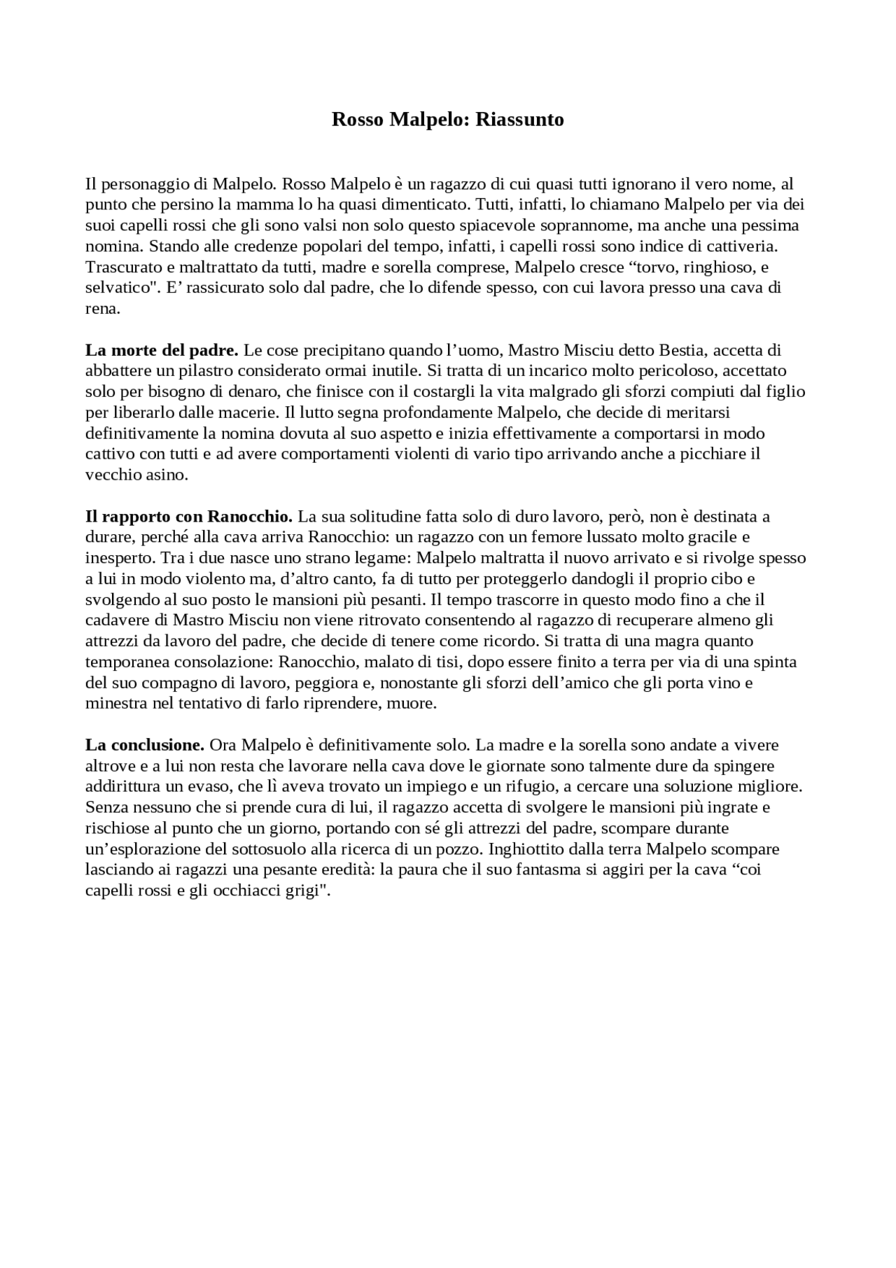 Rosso Malpelo Riassunto Docsity