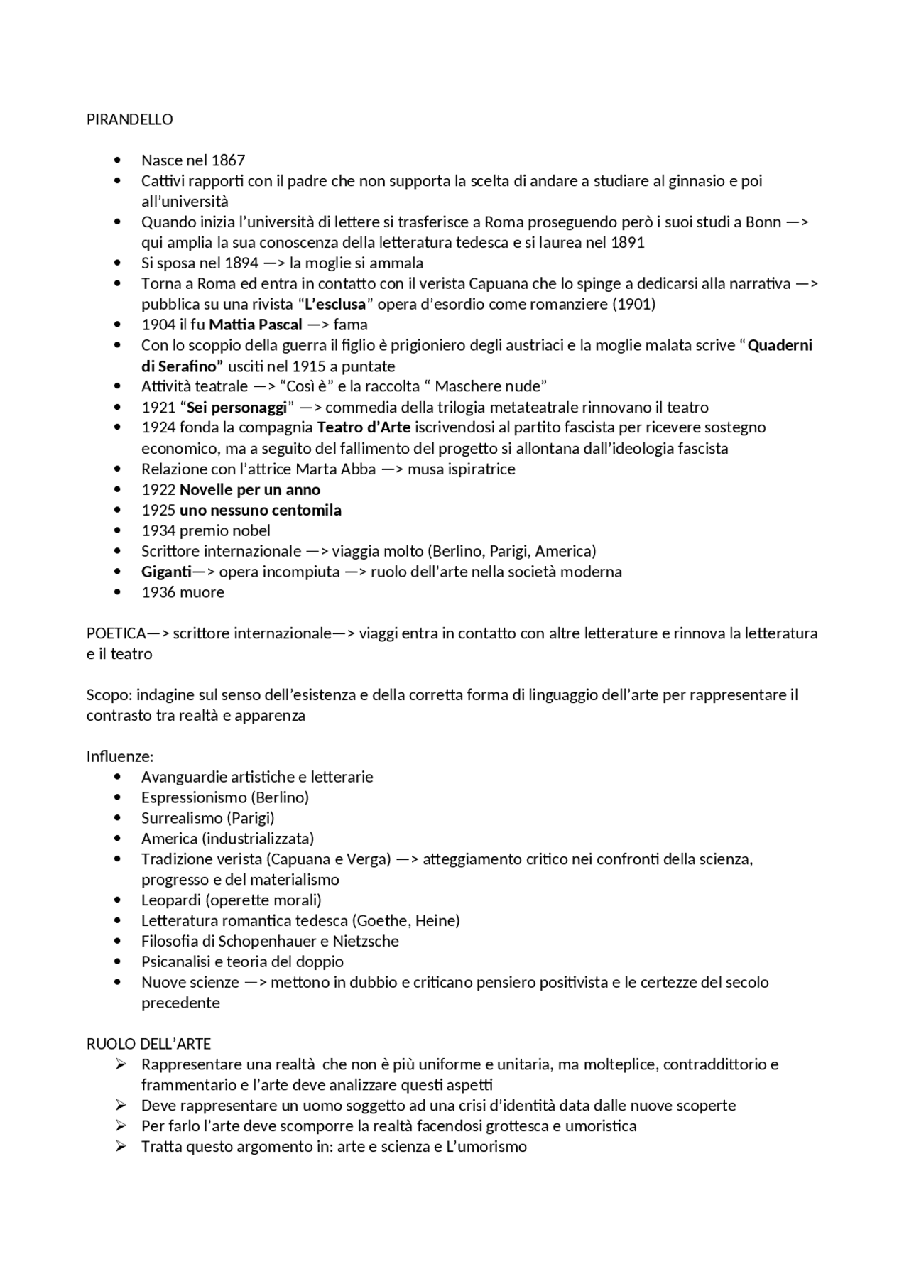 Sintesi Appunti Pirandello Docsity