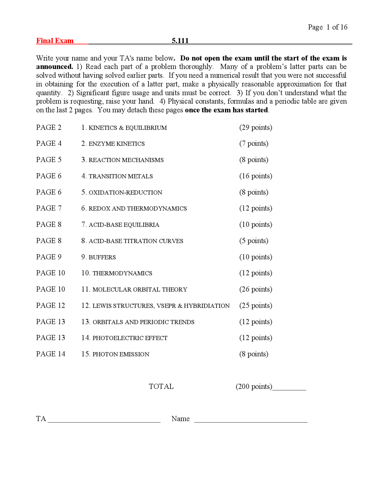 Principles Of Chemical Science Complete Final Exam All Topics Docsity