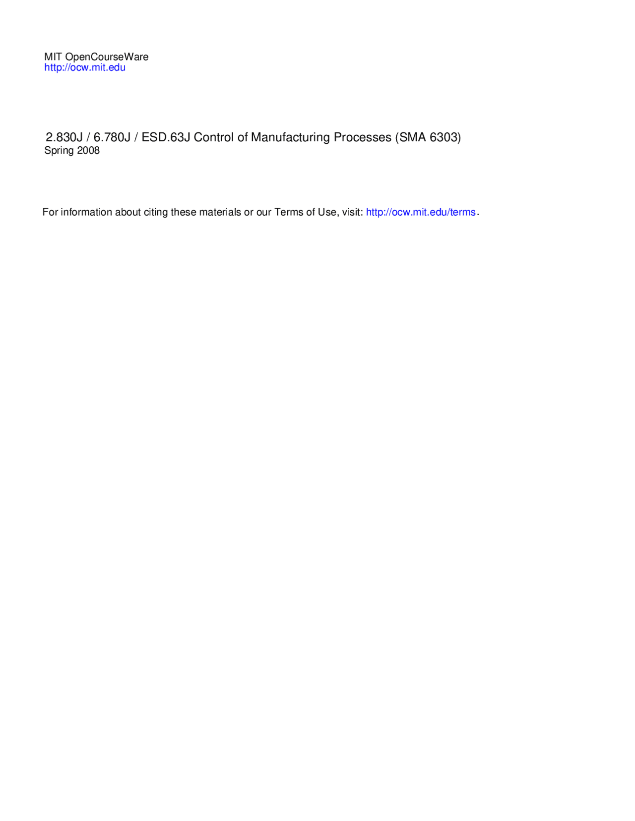 Control Of Manufacturing Processes Exam With Solutions Spring 2007