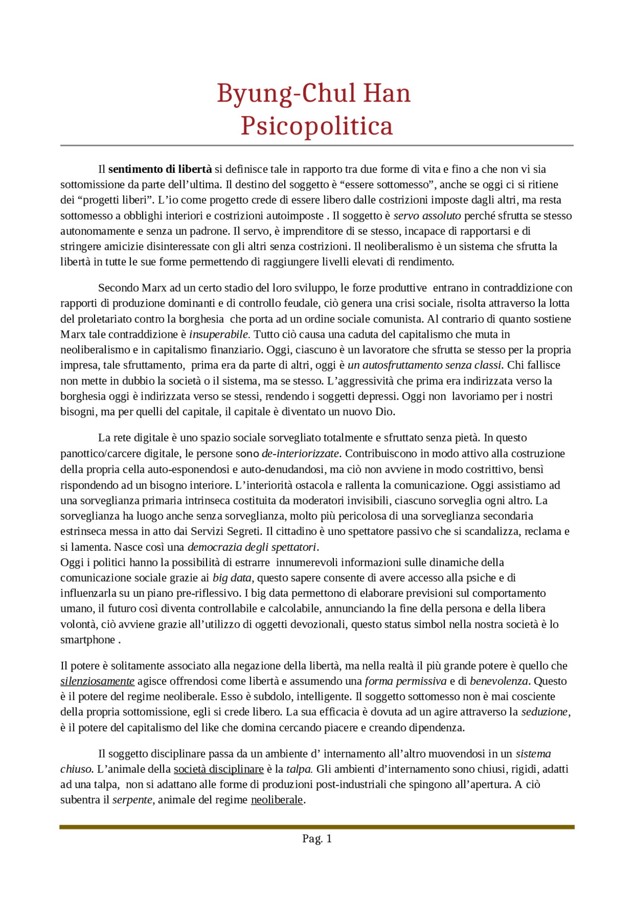 Psicopolitica Byung Chul Han Sintesi Clinica Della Devianza Docsity