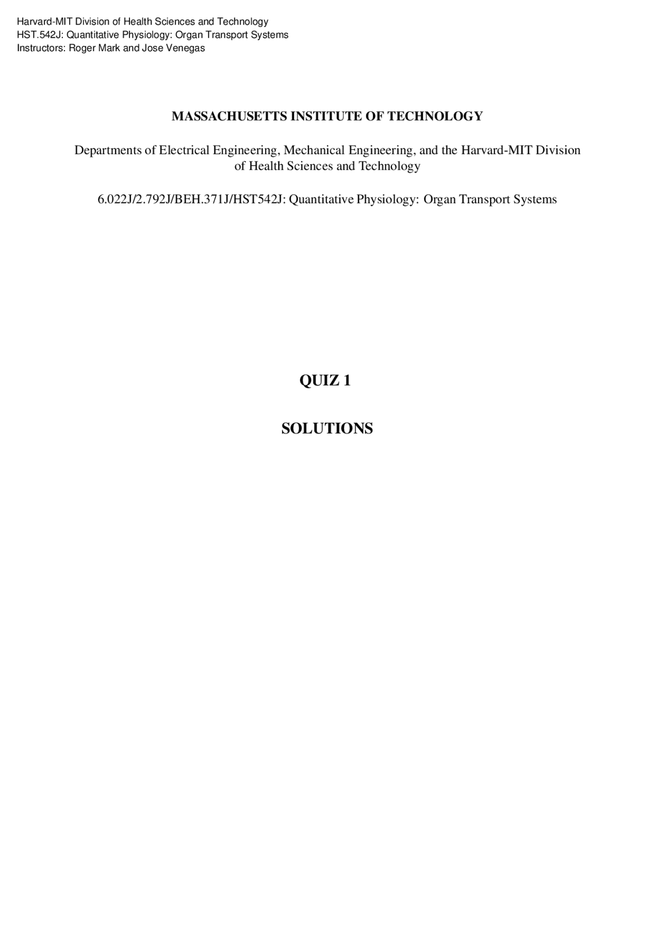 Quantitative Physiology Organ Transport Systems Quiz With Solutions
