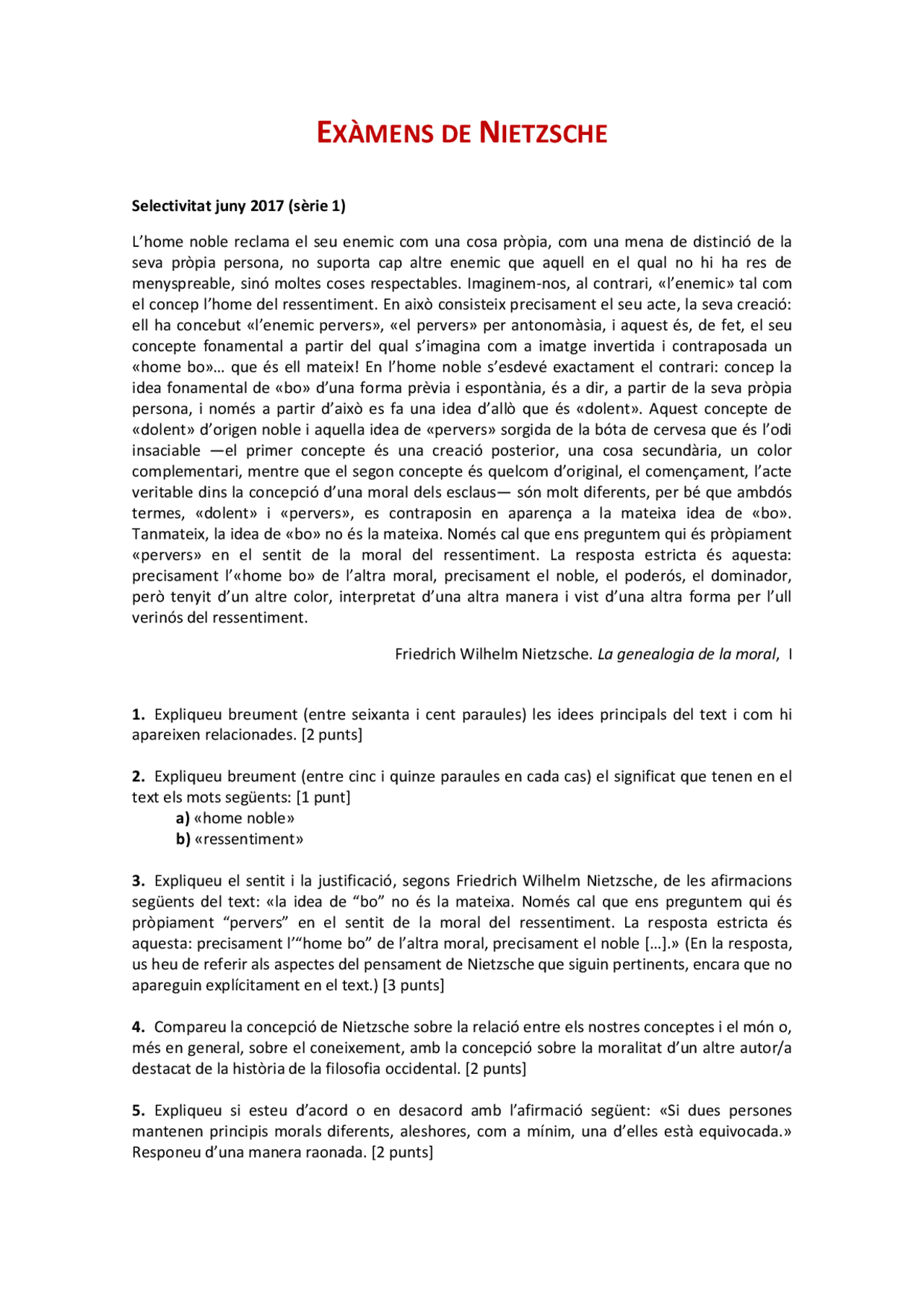 Examens de Nietzsche de Selectivitat | Exámenes selectividad de ...
