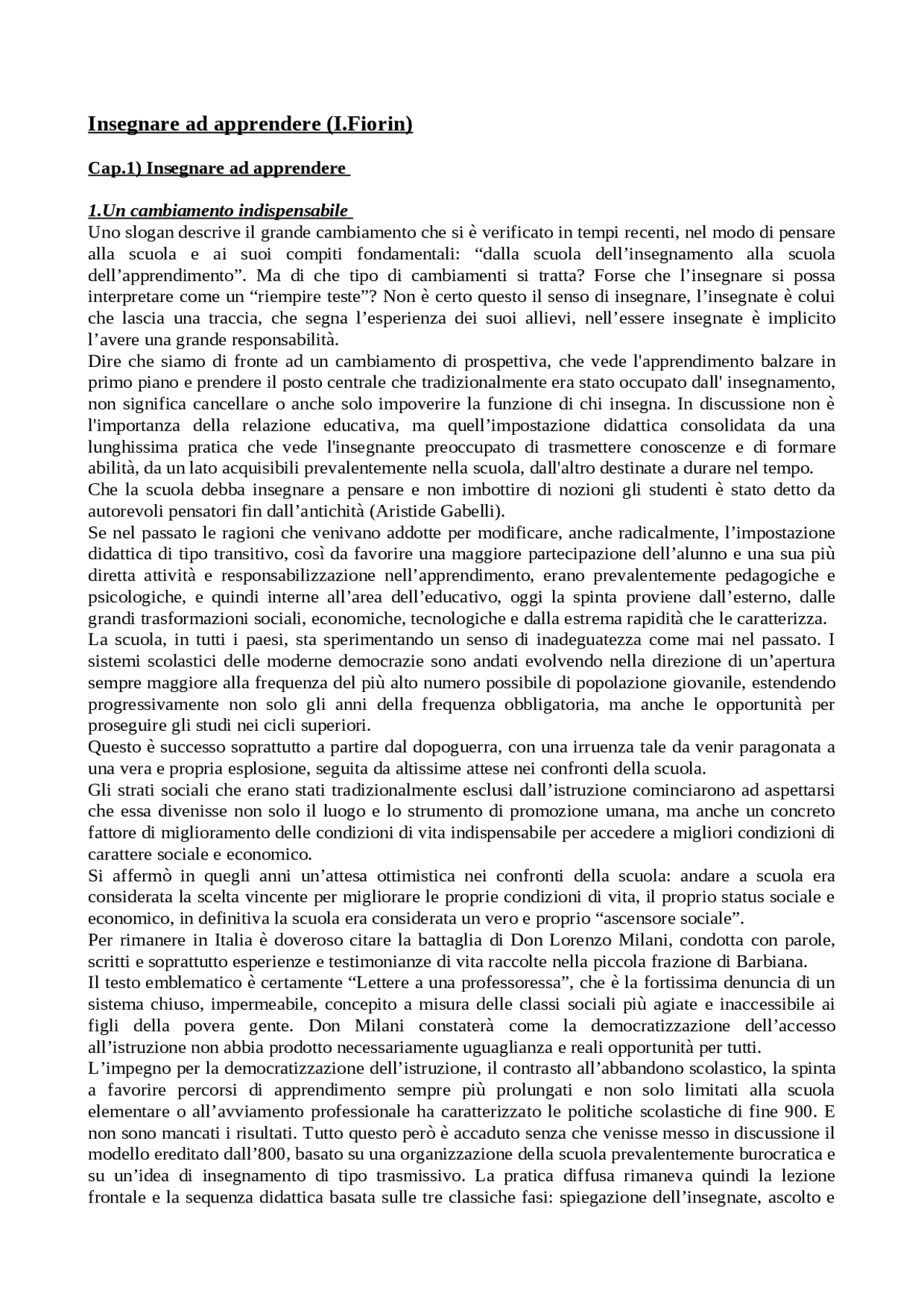 Insegnare Ad Apprendere Ifiorin Docsity