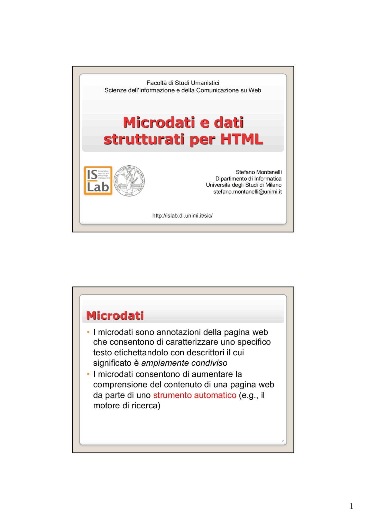 Microdata- definizioni e utilizzo - Docsity