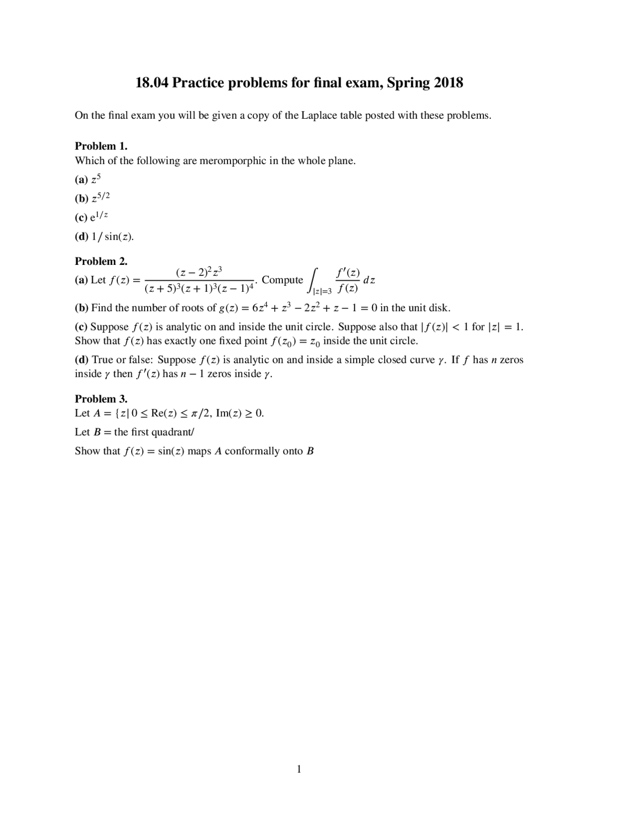 Complex Variables With Application Final Exam 2018 Docsity