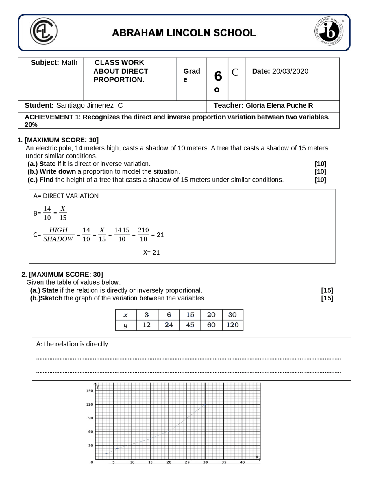 Classwork Answersheet Docsity